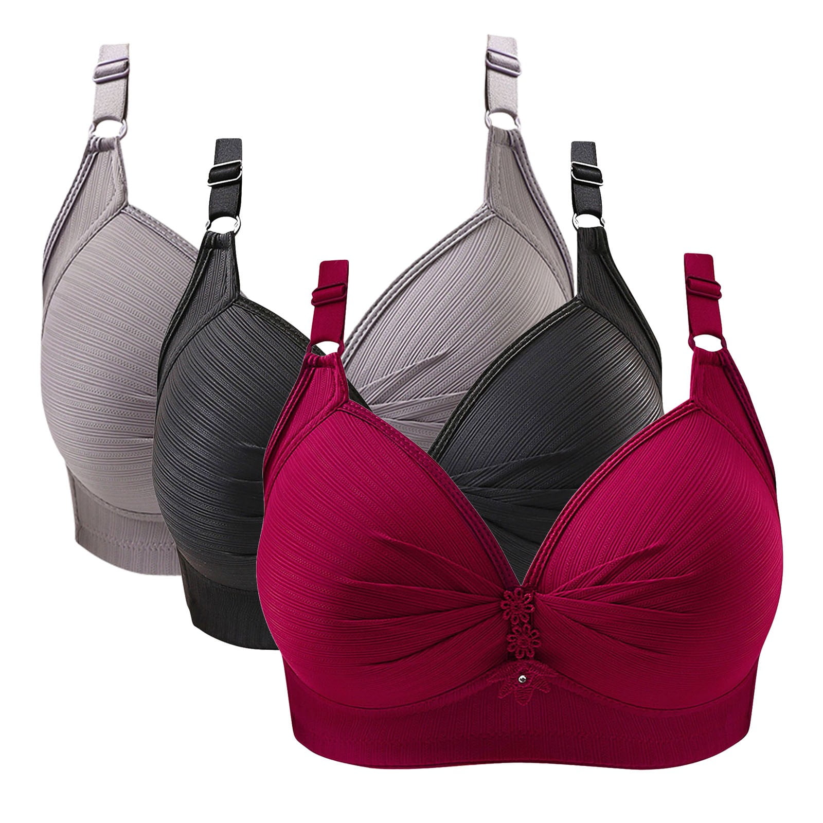 qolati 3Pcs Everyday Bras for Women Adjustable Straps Soft Floral ...