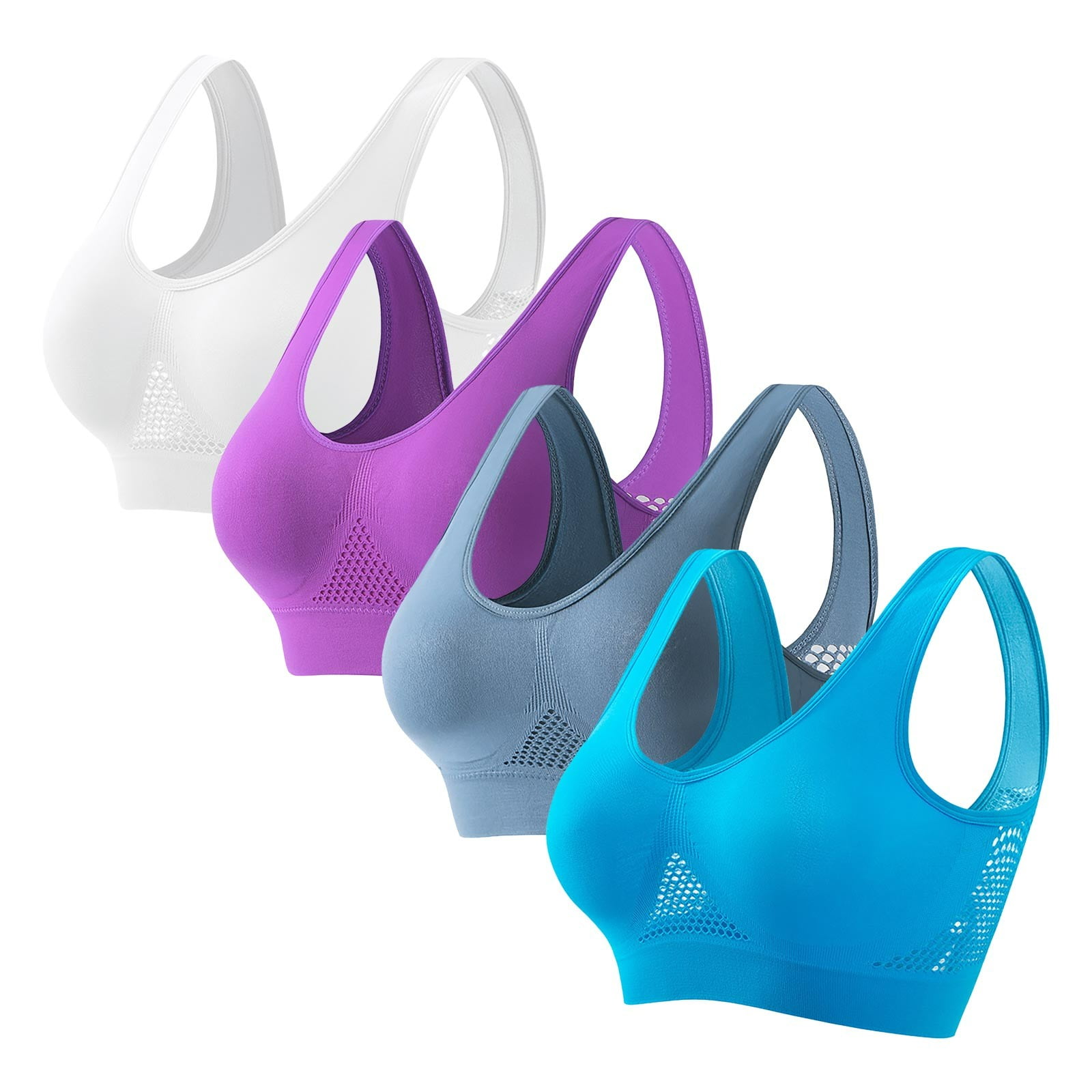 qolati 4 Pack Women Wireless Bras Wirefree Bra Plus Size Ultra-thin Bra ...