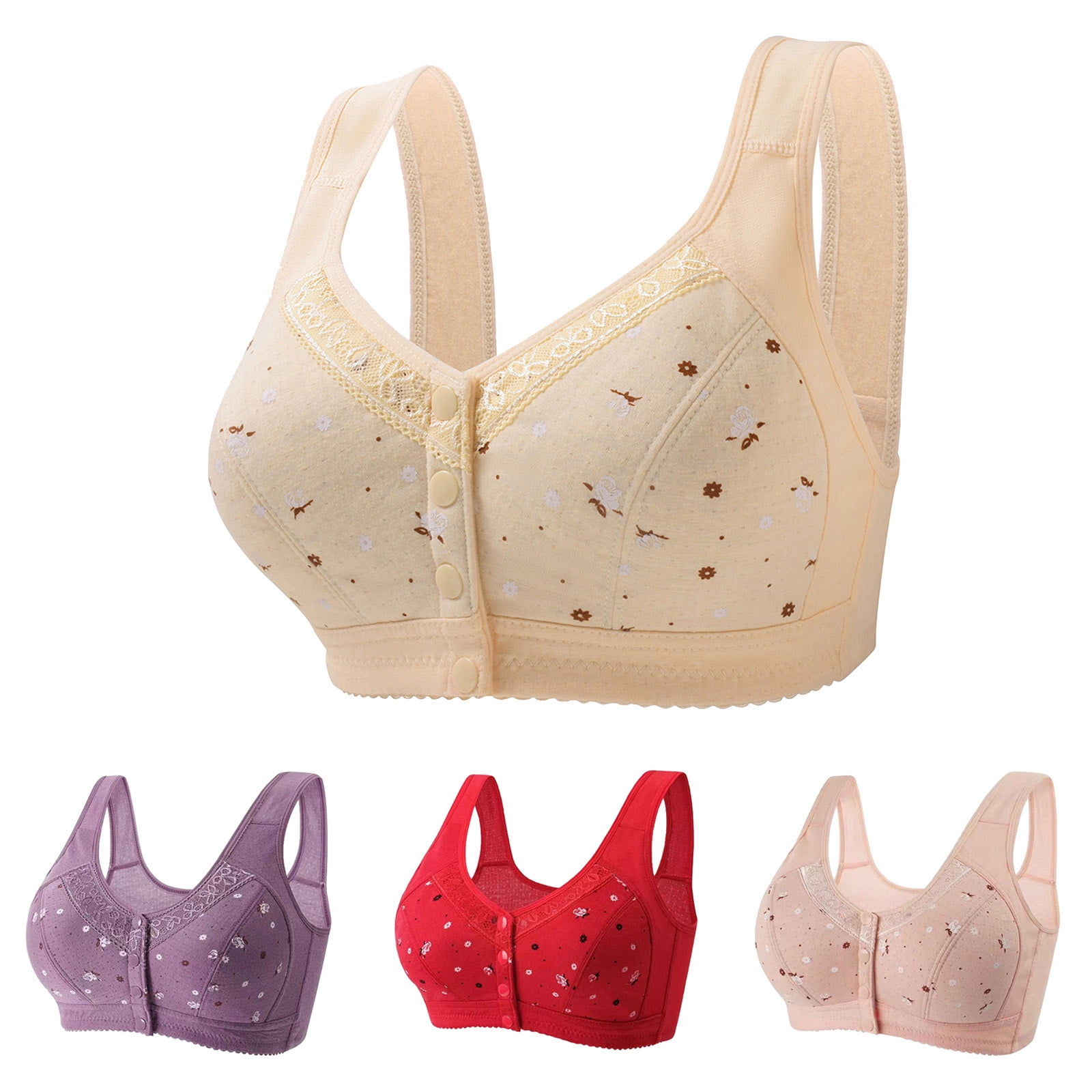 qolati 4Pcs Front Closure Everyday Bras for Women Comfy Daisy Bras ...