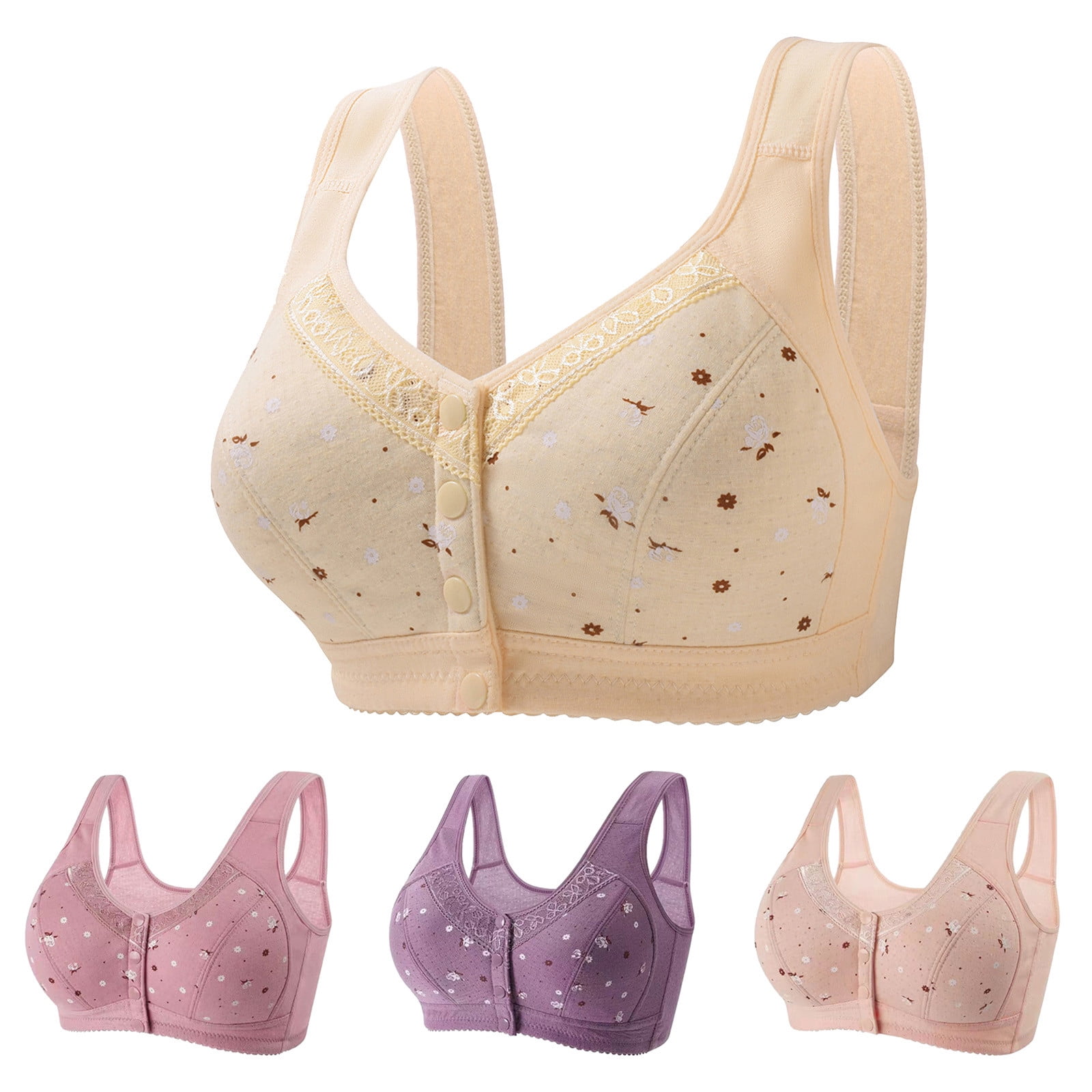 qolati 4Pcs Front Closure Everyday Bras for Women Comfy Daisy Bras ...