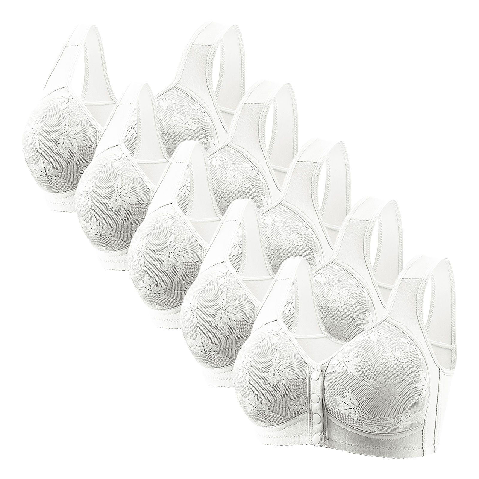 qolati 5 Pack Daisy Bras for Older Women Front Closure Push Up Bra No ...