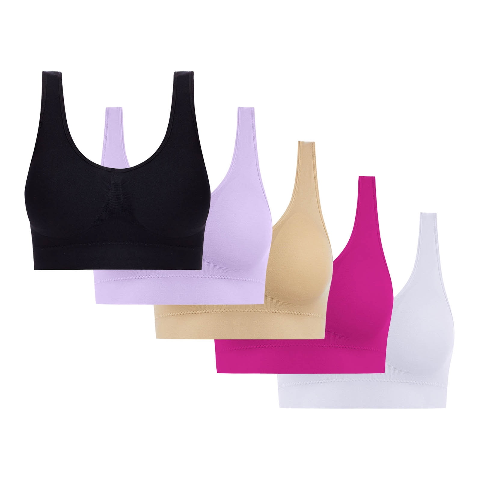 qolati 5 Pack Sports Bras for Women Seamless Wireless Supportive Bra ...