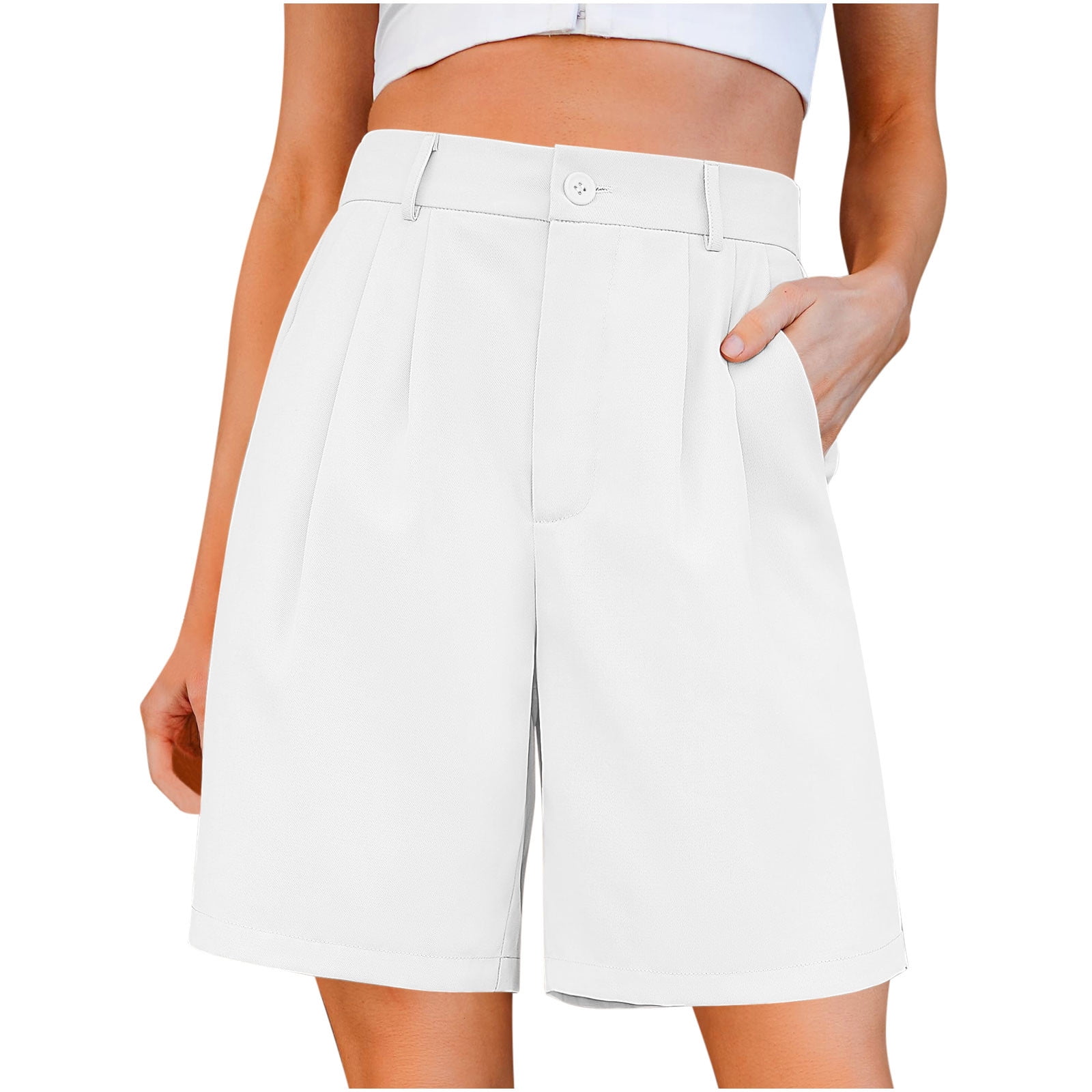 qolati Bermuda Shorts for Women Dressy Elastic High Waisted Knee Length ...
