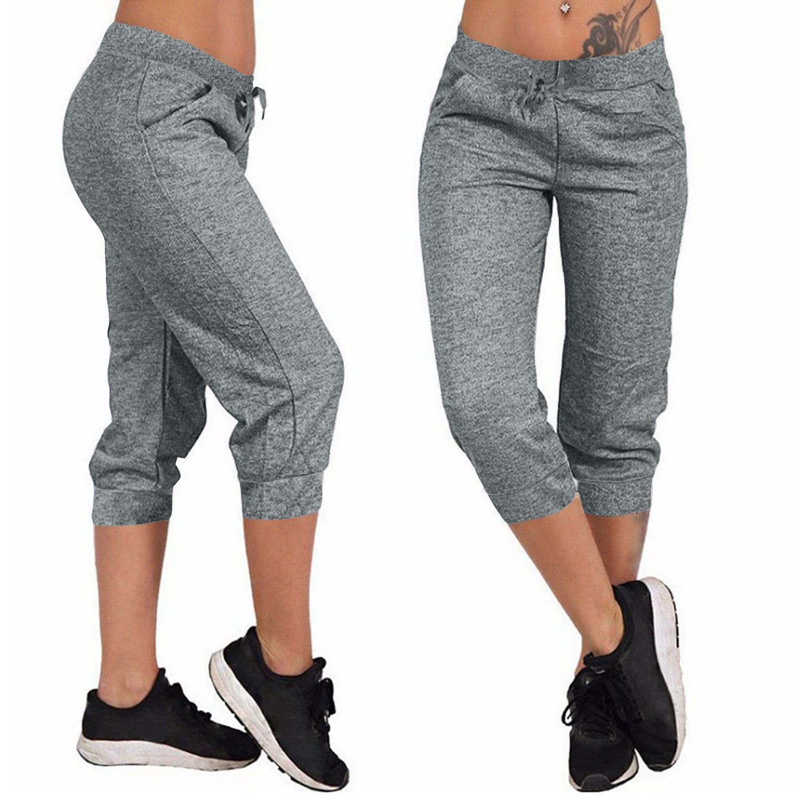 qolati Capris Sweatpants Women Casual Drawstring Straight Leg Cropped Tapered Pants Low Waisted ...