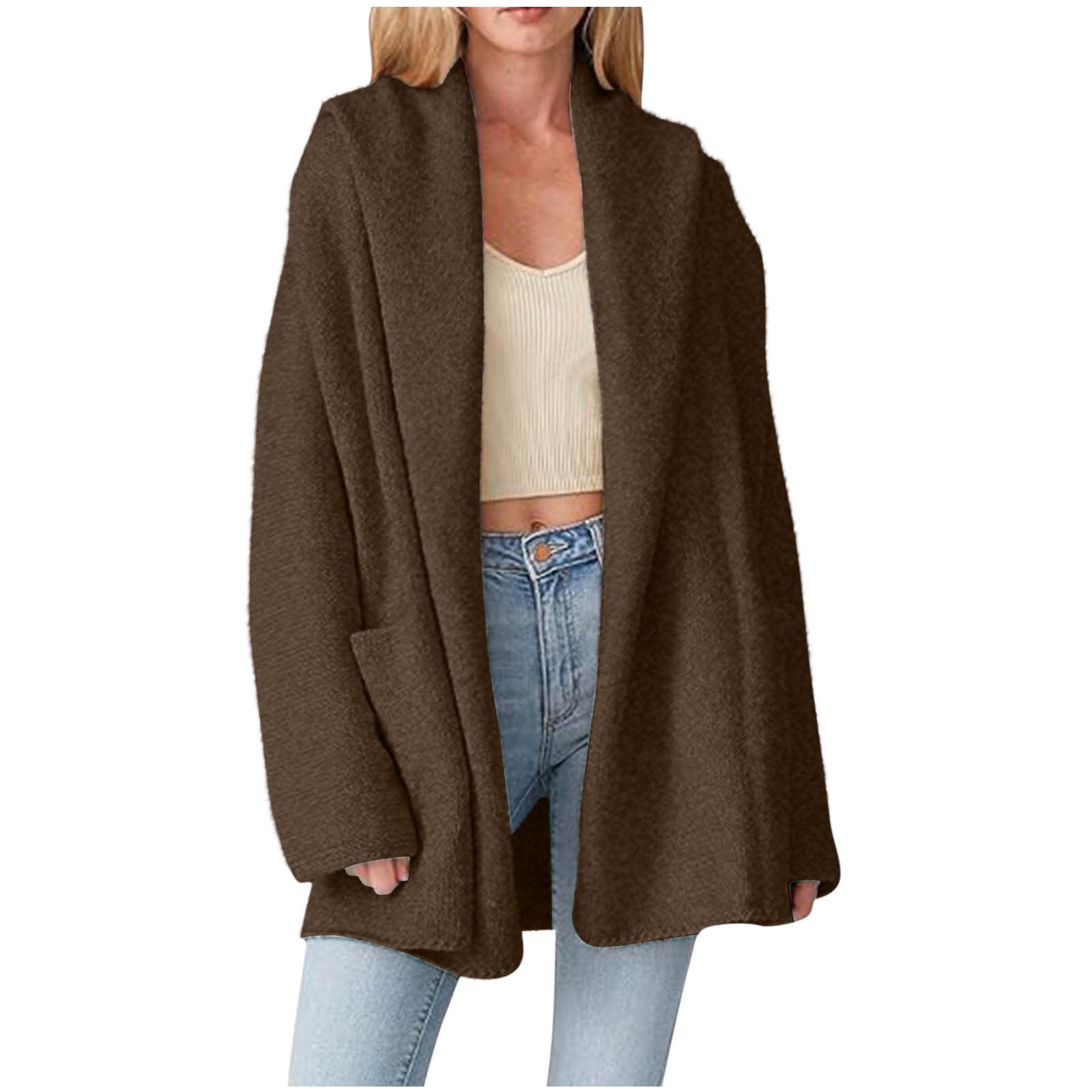 qolati Cardigan Sweaters for Women Long Wool Blends Open Front Coatigan ...