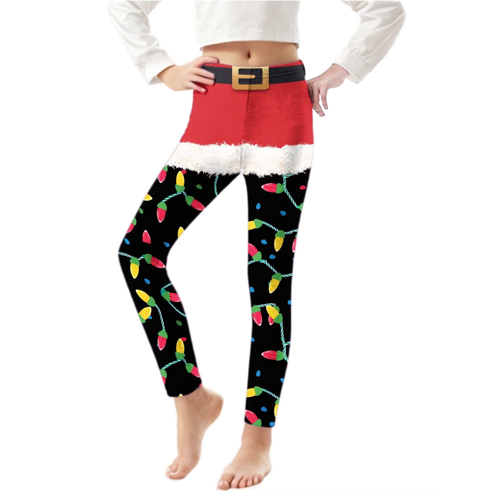 qolati Christmas Leggings for Girls Xmas High Waist Yoga Pants Striped ...