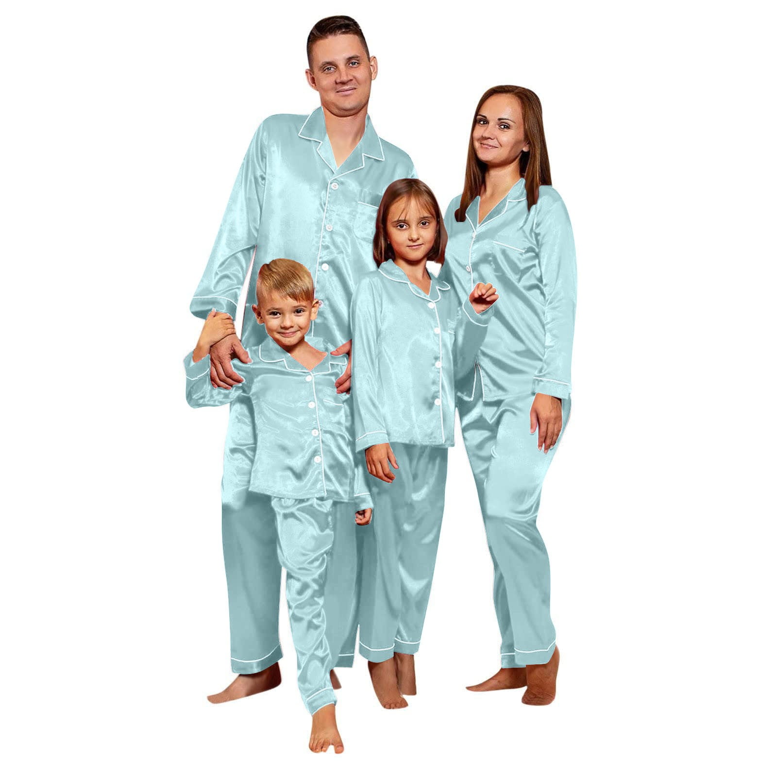 qolati Christmas Pajamas for Family Silk Satin Long SleeveButton Down ...