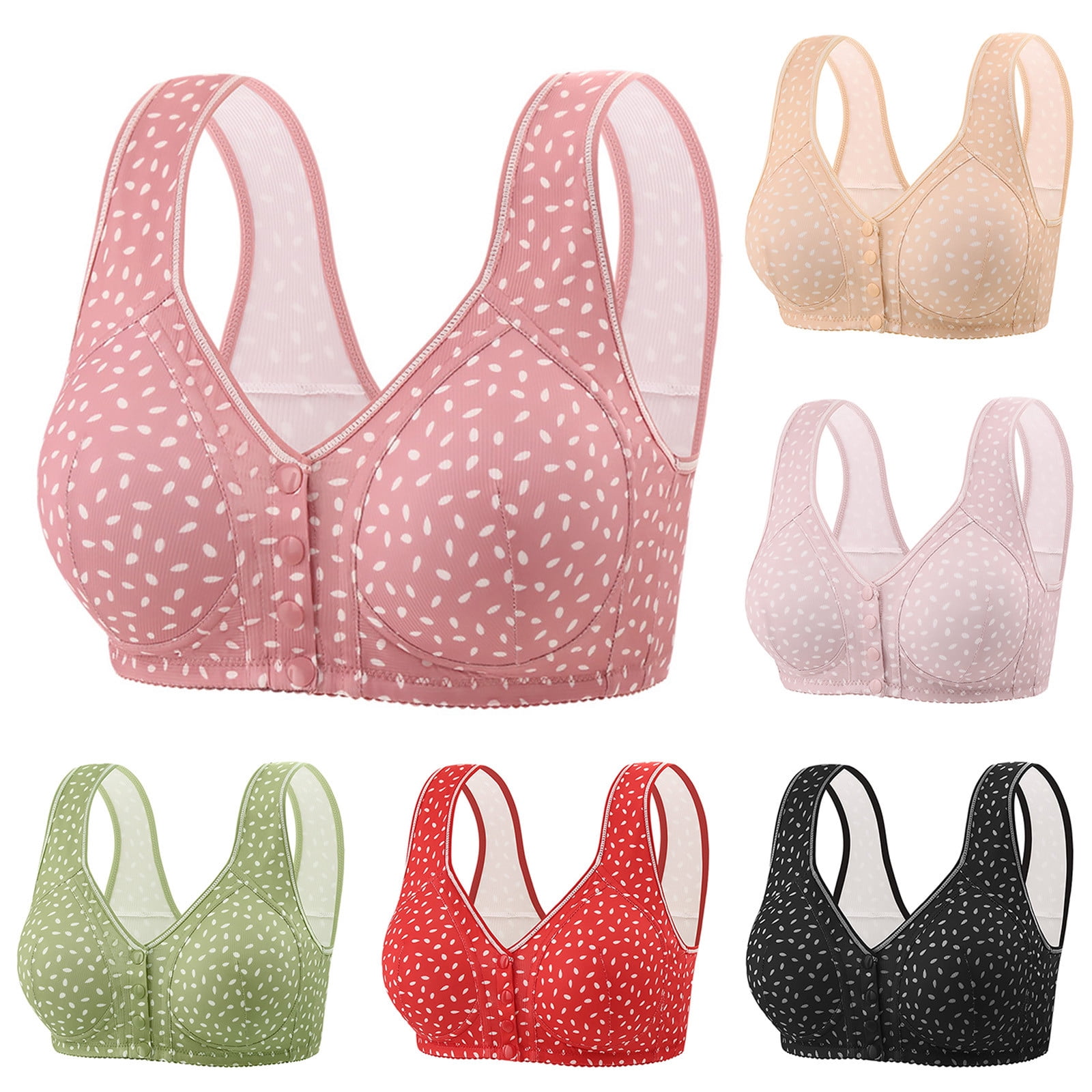 qolati Daisy Bras for Older Women No Underwire Front Closure Push Up ...