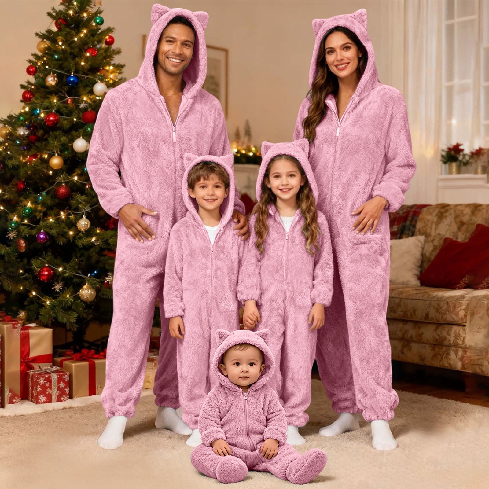 qolati Family Christmas Onesie Adults Christmas Pajamas Jumpsuit Xmas ...