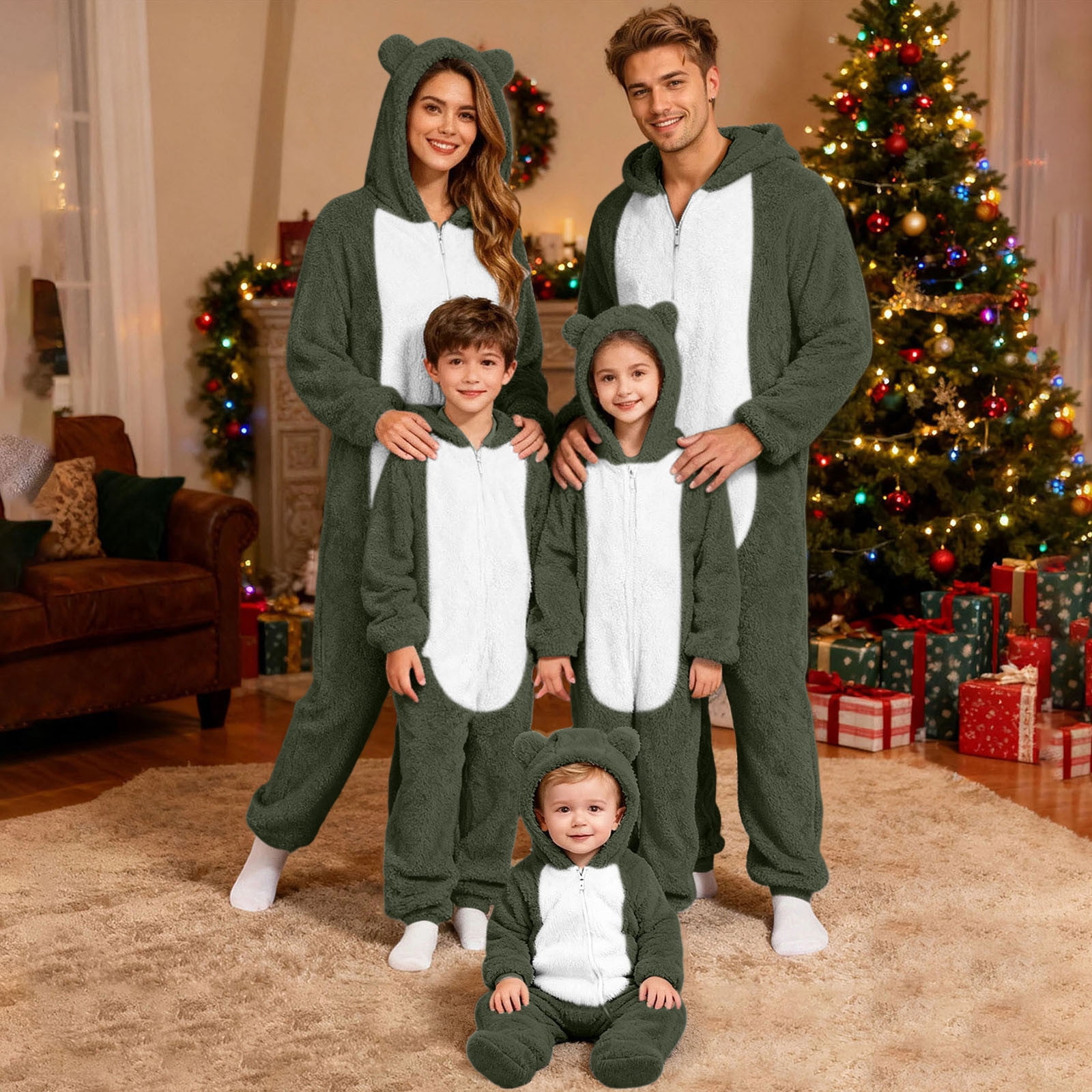 qolati Family Christmas Onesie Adults Christmas Pajamas Jumpsuit Xmas ...