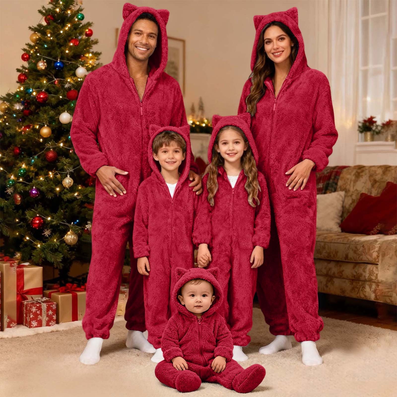 qolati Family Christmas Onesie Adults Christmas Pajamas Jumpsuit Xmas ...