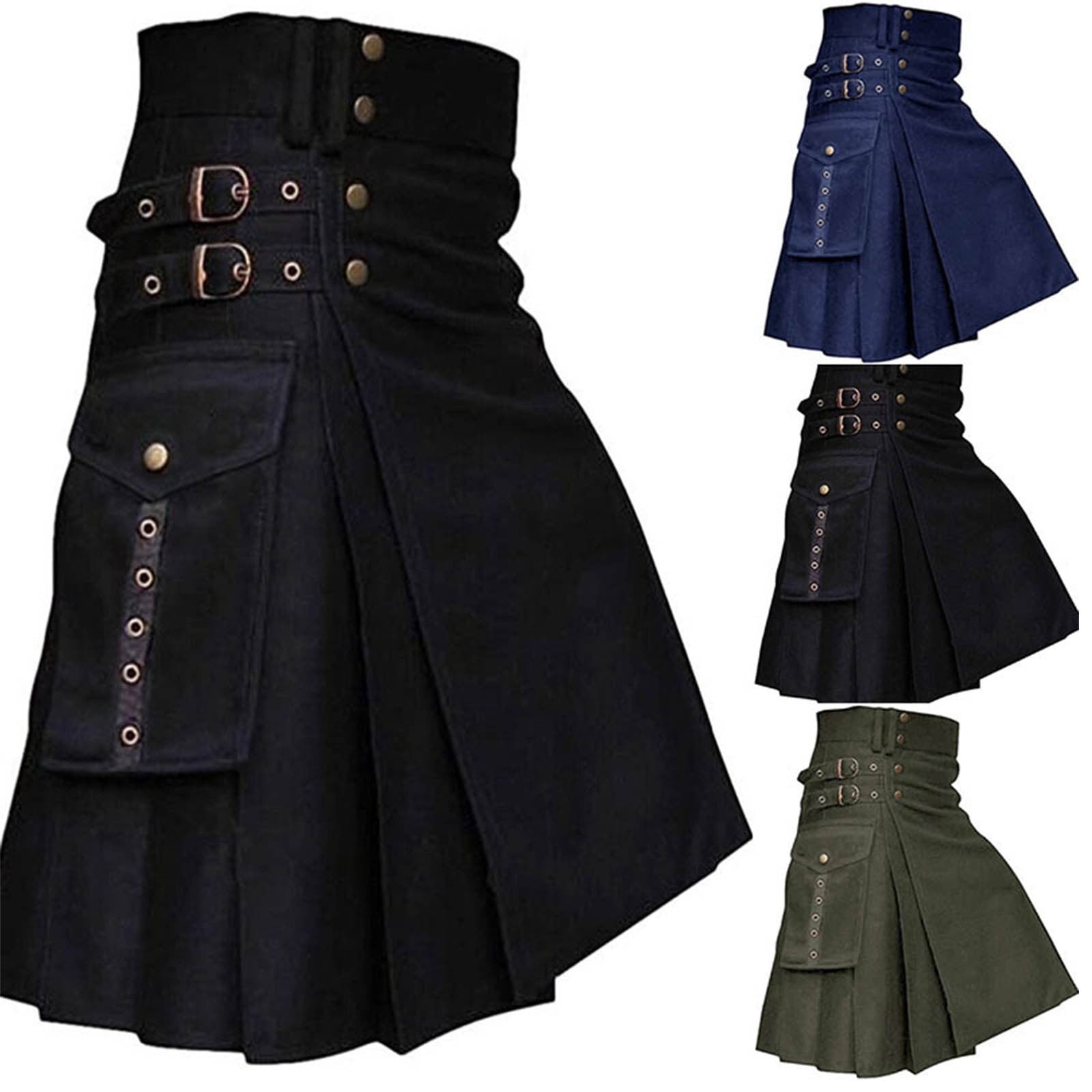 qolati Faux Leather Kilt for Men High Waist Highland Scottish Kilts ...