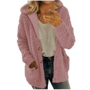 Women's New Hooded Sherpa Jacket Women Casual Winter Fluffy Warm Soft Coat Zip Up Hooded ...