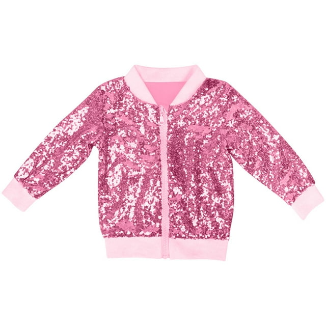 qolati Girls Sequin Jackets Kids Boys Bomber Jacket Zip Up Coat Sparkly ...