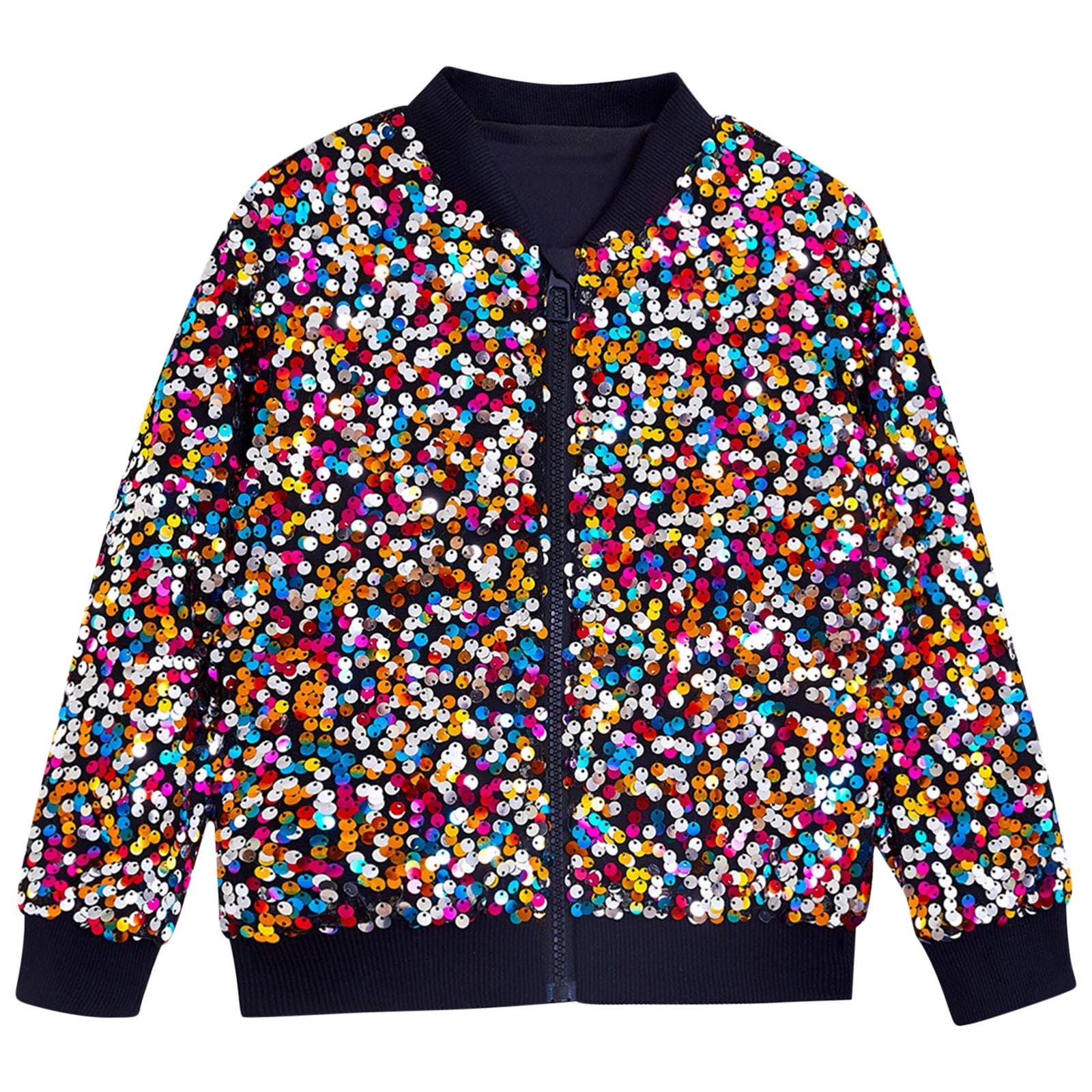 qolati Girls Sequin Jackets Kids Boys Bomber Jacket Zip Up Coat Sparkly Outwear Glitter Birthday ...
