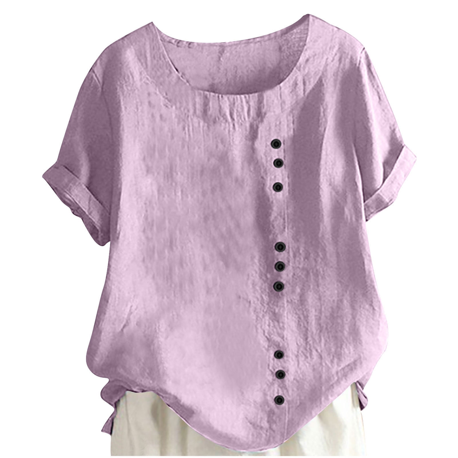qolati Girls Shirts Oversized Crew Neck Linen Tops for Teen Kids Roll ...