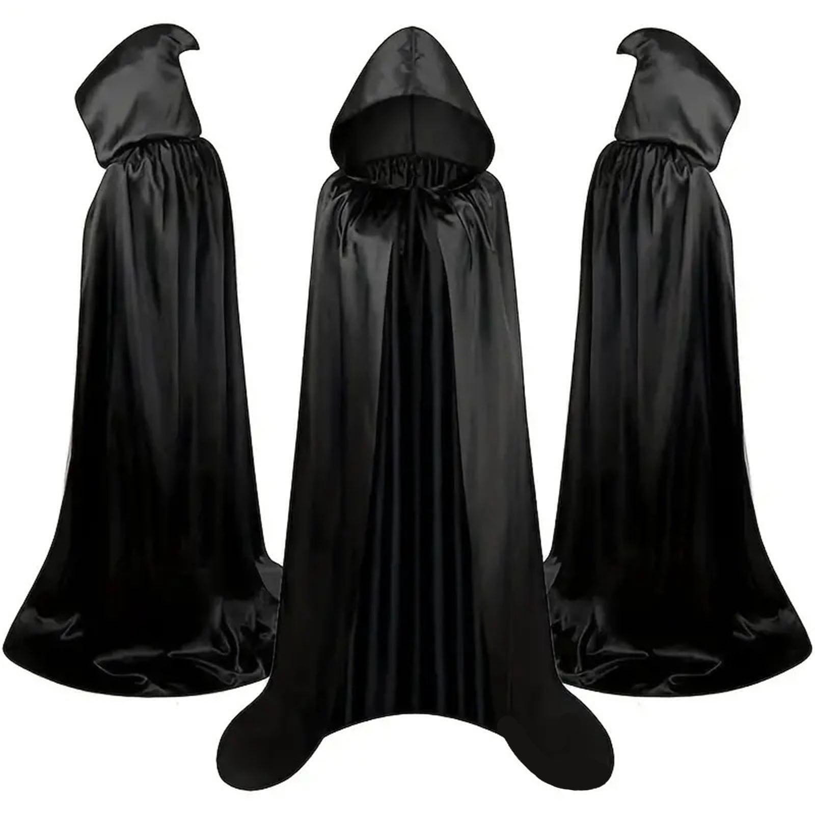 qolati Hooded Cloak Long Satin Cape for Christmas Halloween Cloak ...