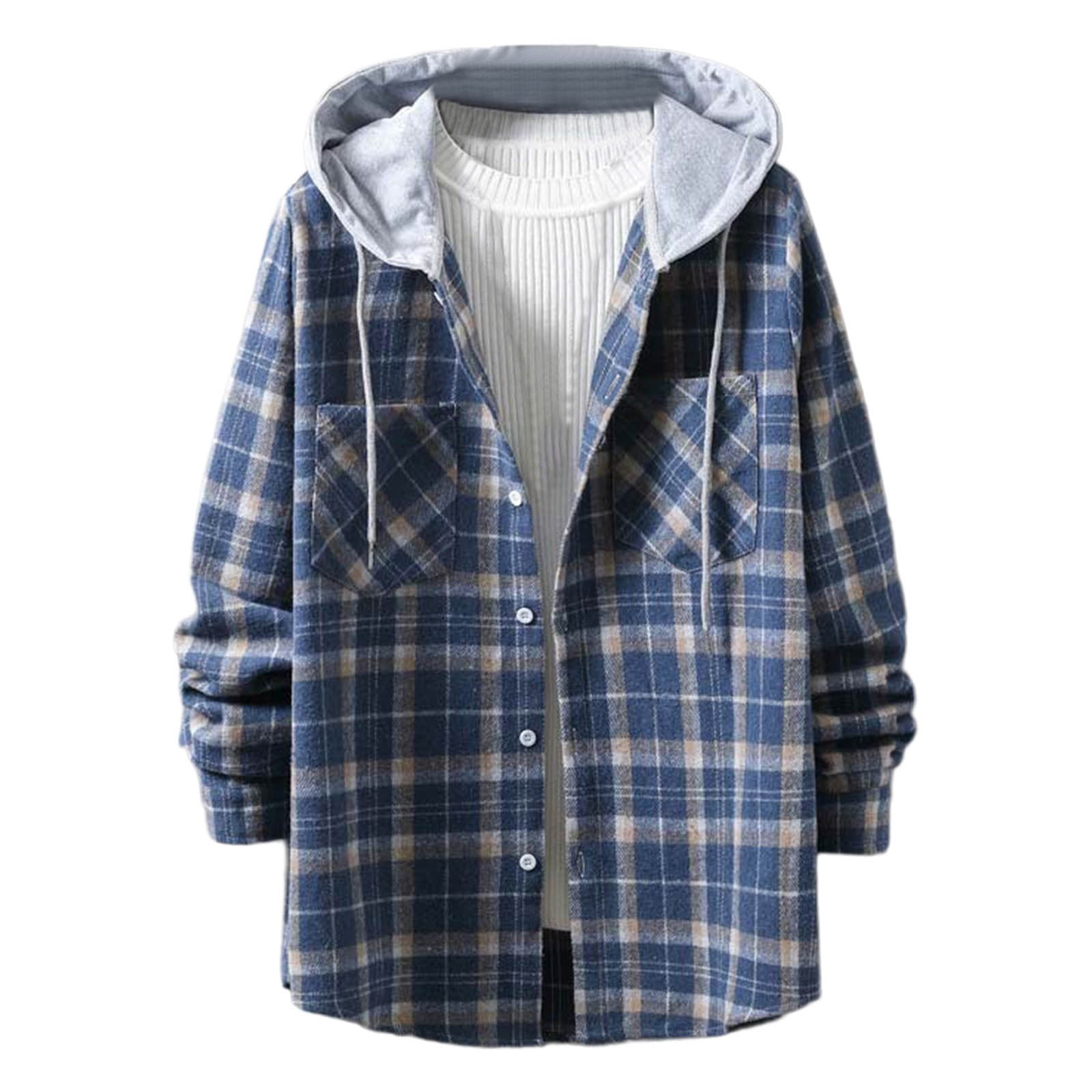 qolati Hoodies for Men Fashion Long Sleeve Flannel Shirt Jacket with ...