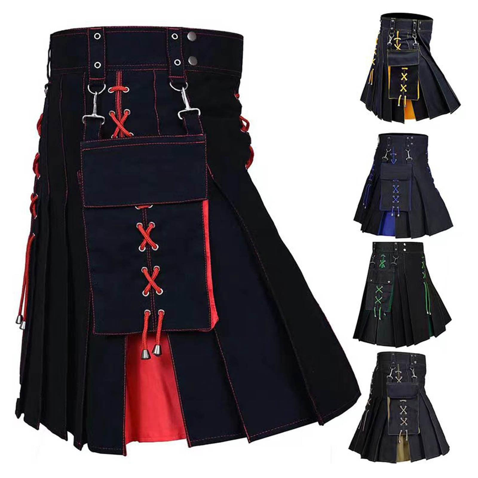 qolati Kilt for Men High Waist Highland Scottish Kilts Plus Size Gothic ...