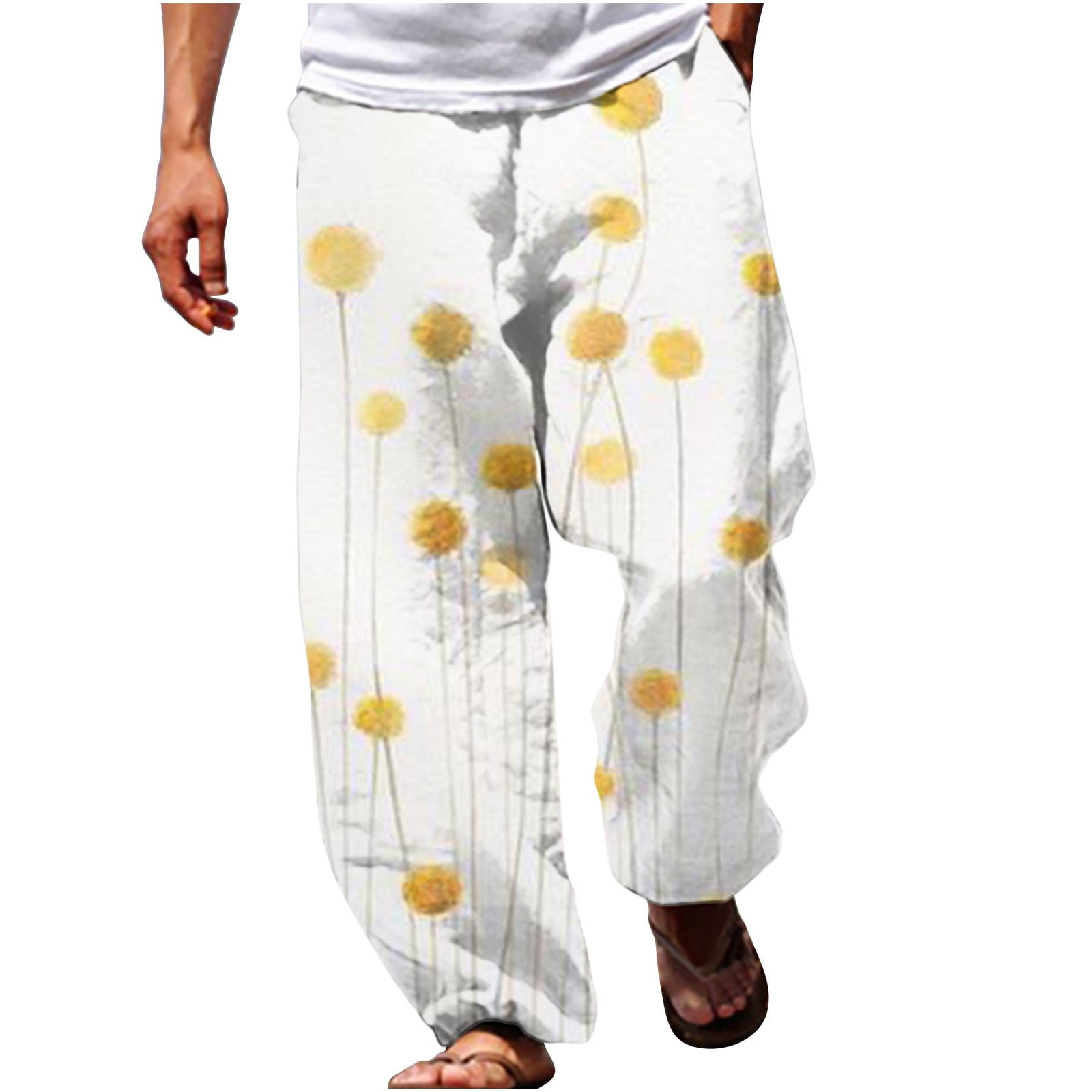 qolati Linen Pants Men Elastic Drawstring Waist Yoga Lounge Pant Summer ...