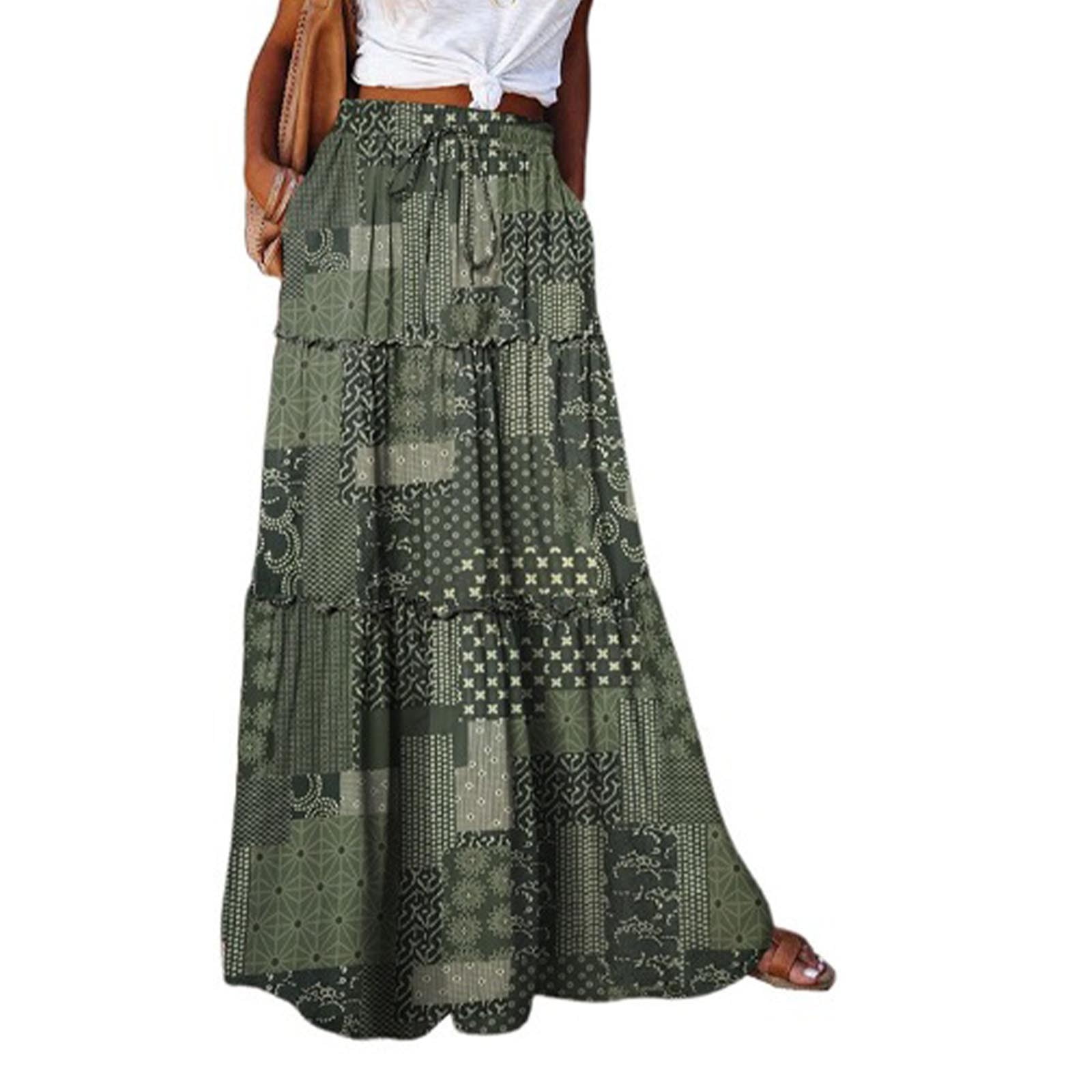 qolati Maxi Skirts for Women 2024 Summer Spring Casual Elastic High ...