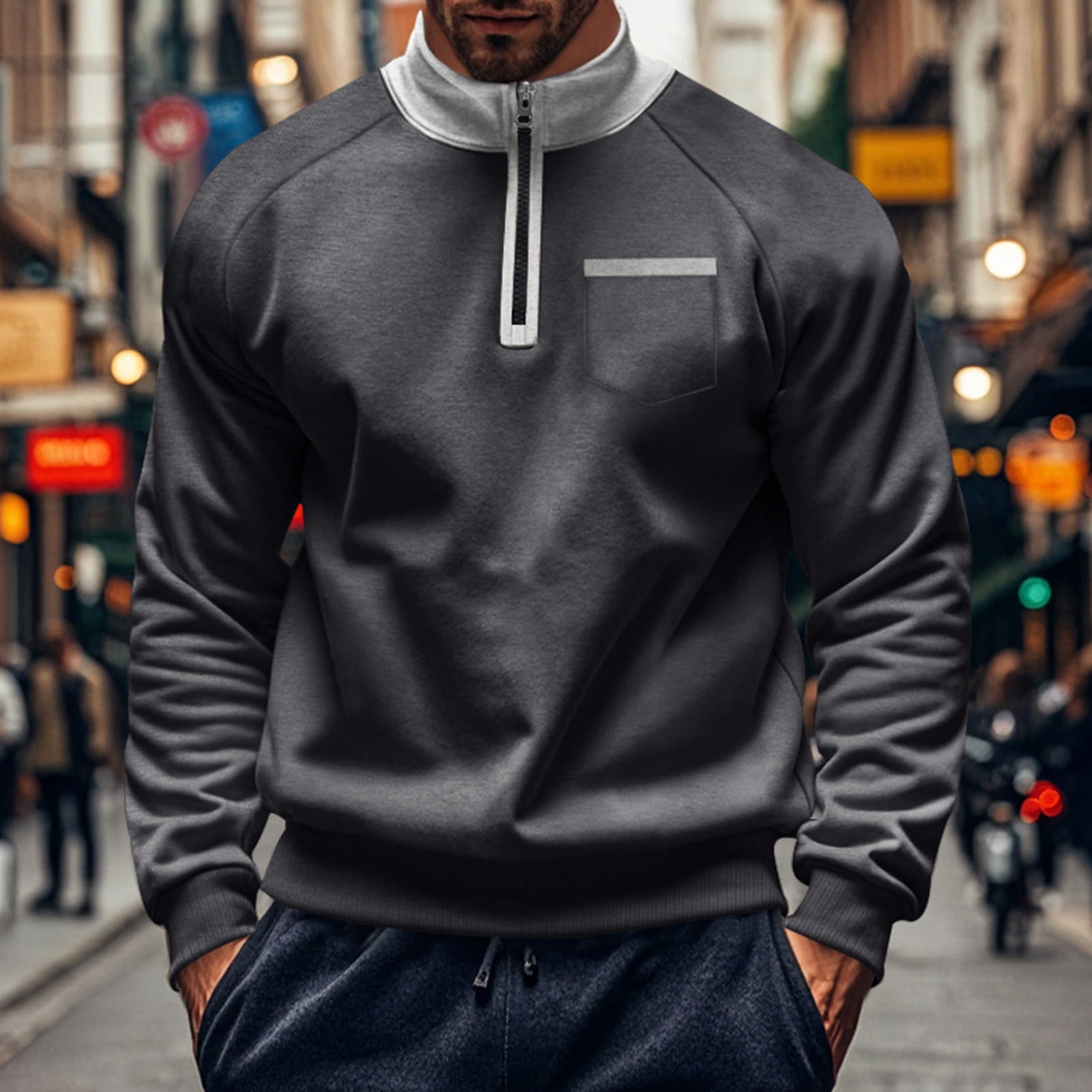qolati Men Quarter Zip Up Sweatshirts Lightweight Mock Neck Pullover ...