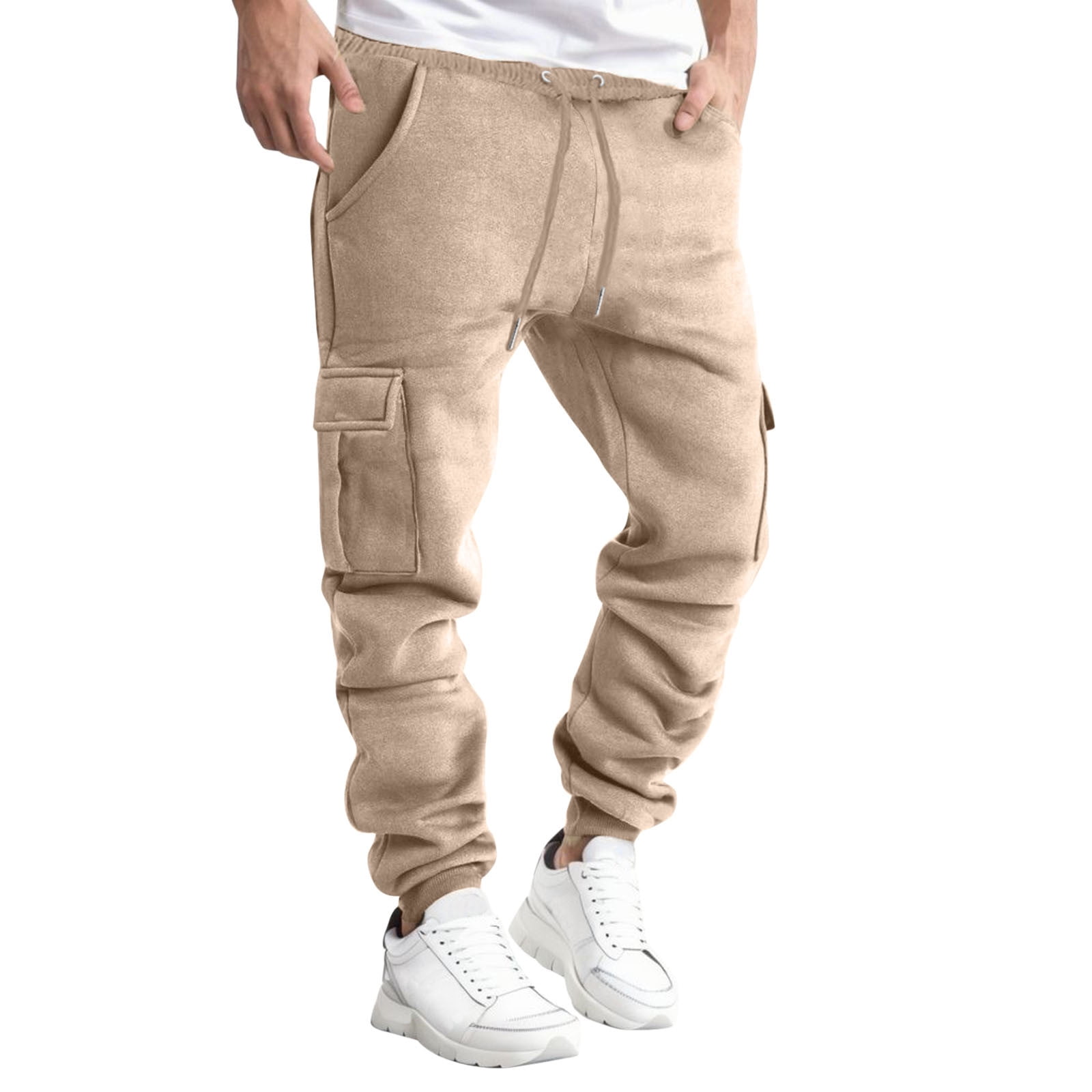 qolati Men's Cargo Pants Fall Winter Fleece Drawstring Classic Chino ...