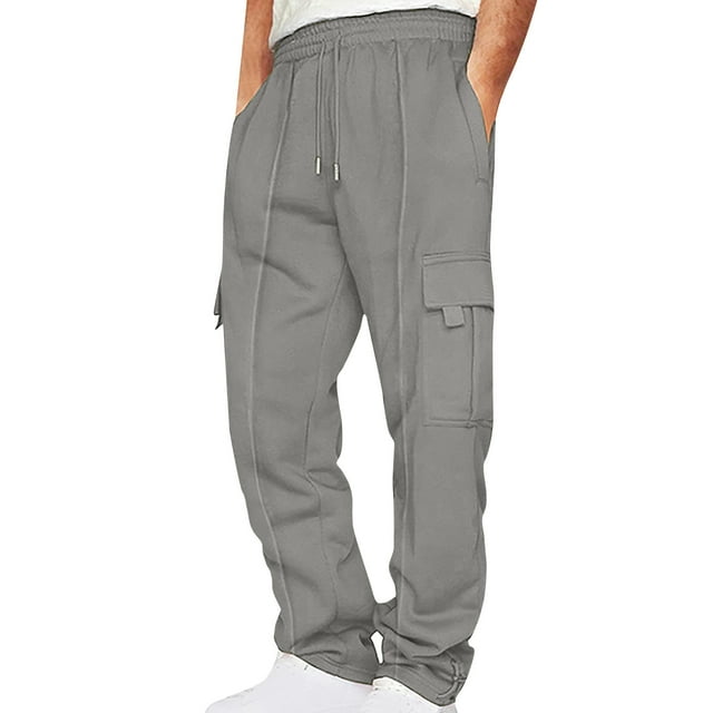 qolati Men's Fleece Cargo Sweatpants Open Bottom Stretch Elastic Waist ...