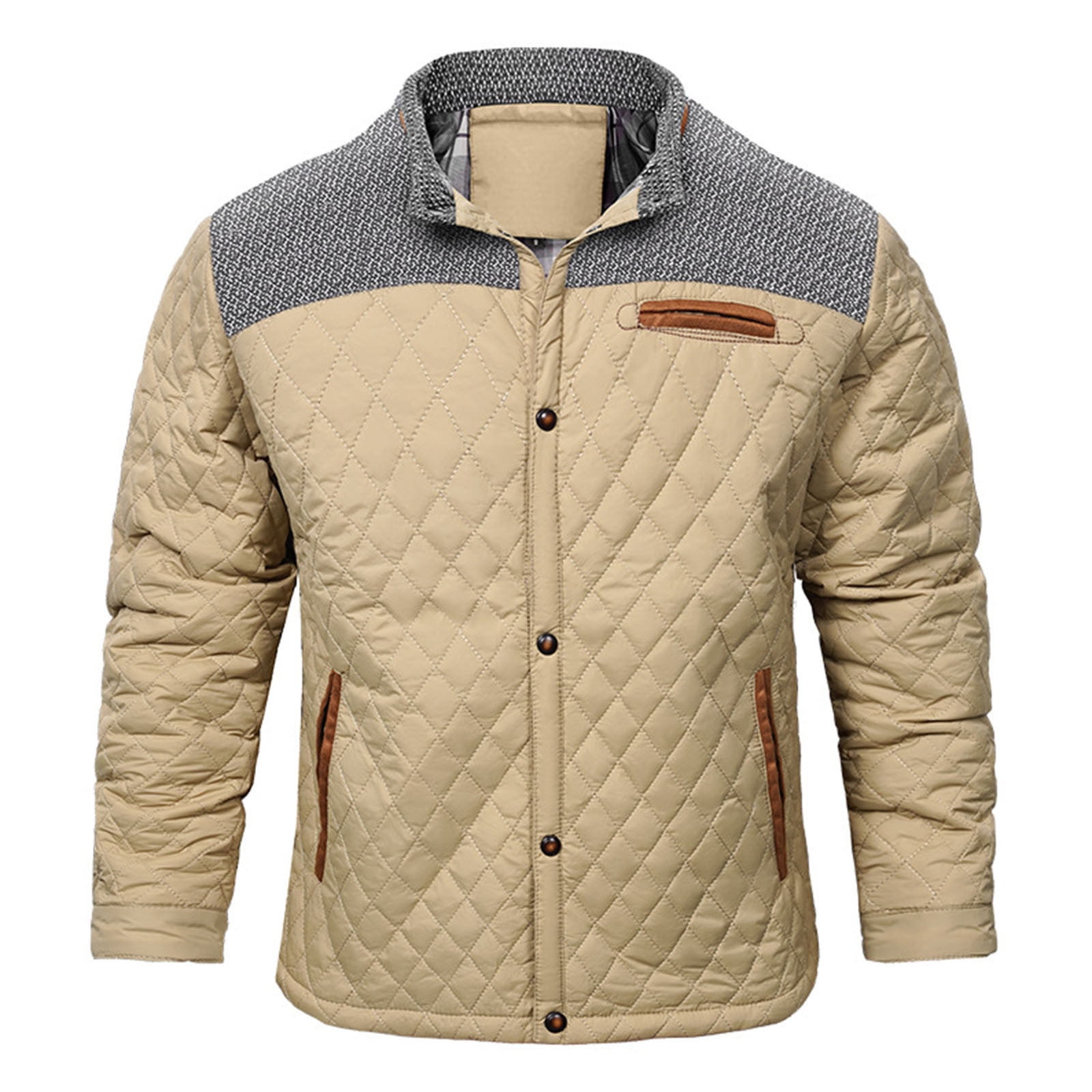 qolati Men's Quilted Down Jacket Fall Winter Plaid Lined Coat ...