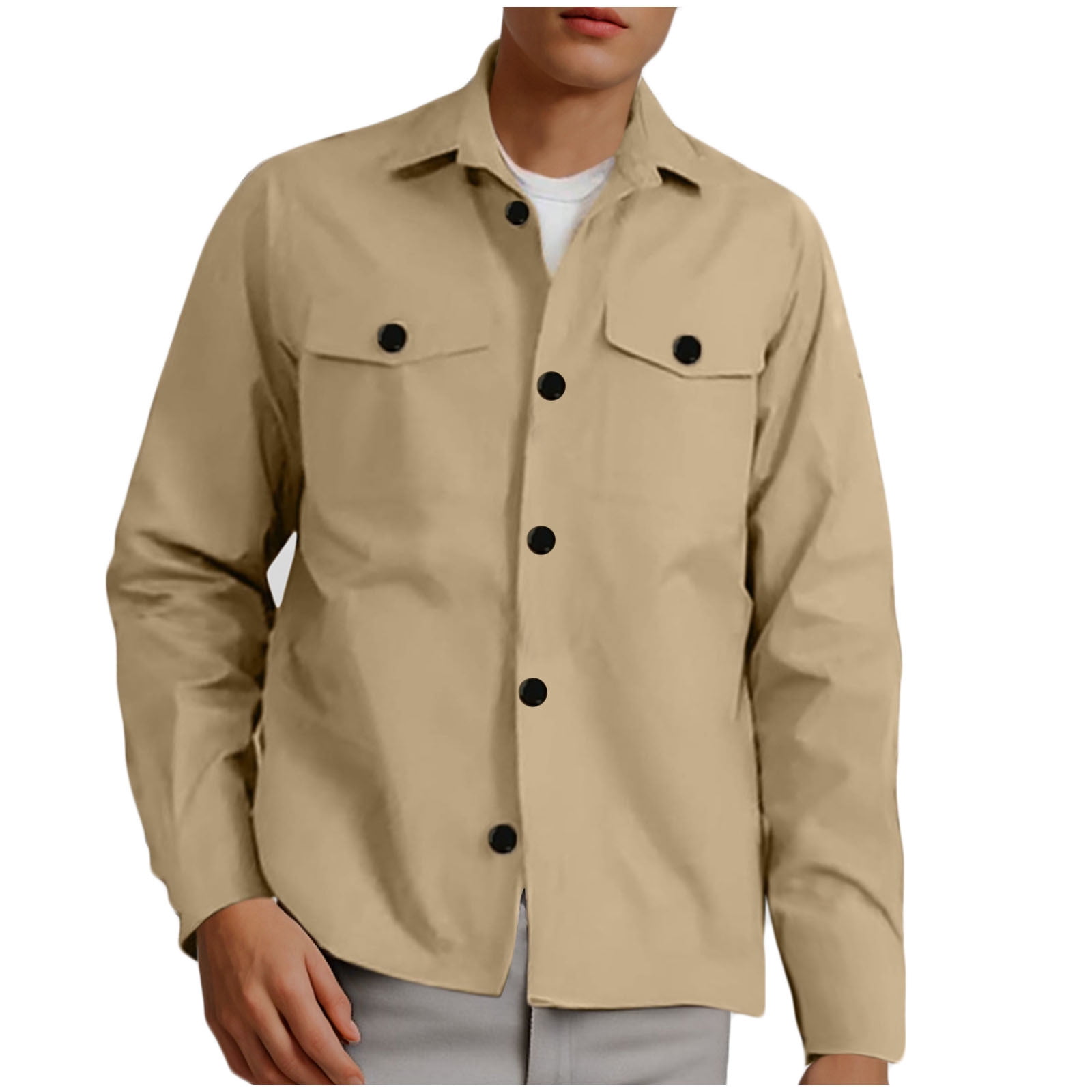 qolati Men's Shirt Jackets Fall Long Sleeve Casual Shacket Button-Up ...