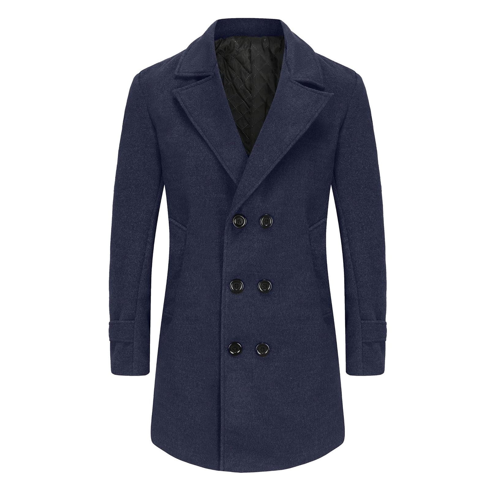 qolati Men's Wool Blend Winter Coat Classic Twill Notched Collar Double ...