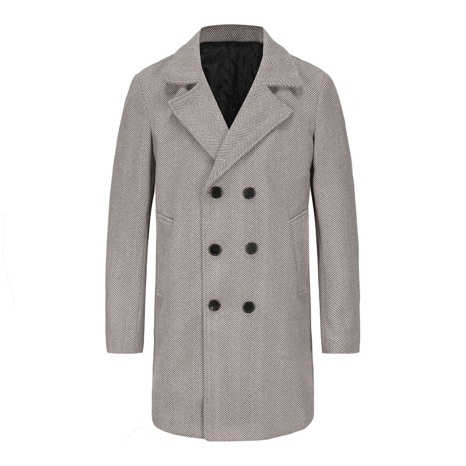 qolati Men's Wool Blend Winter Coat Classic Twill Notched Collar Double ...