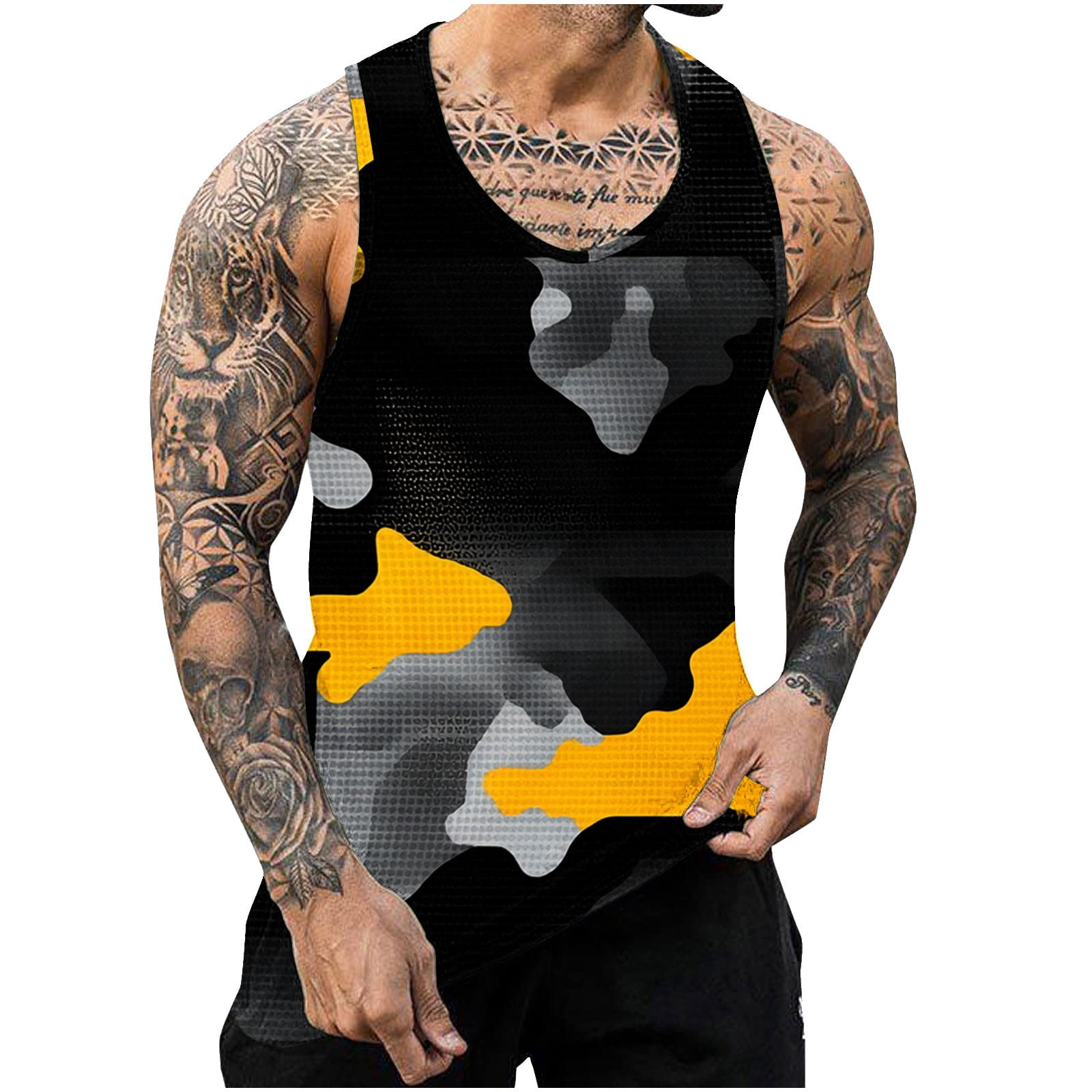 qolati Mens Camouflage Tank Tops Summer Beach Sleeveless T Shirt ...