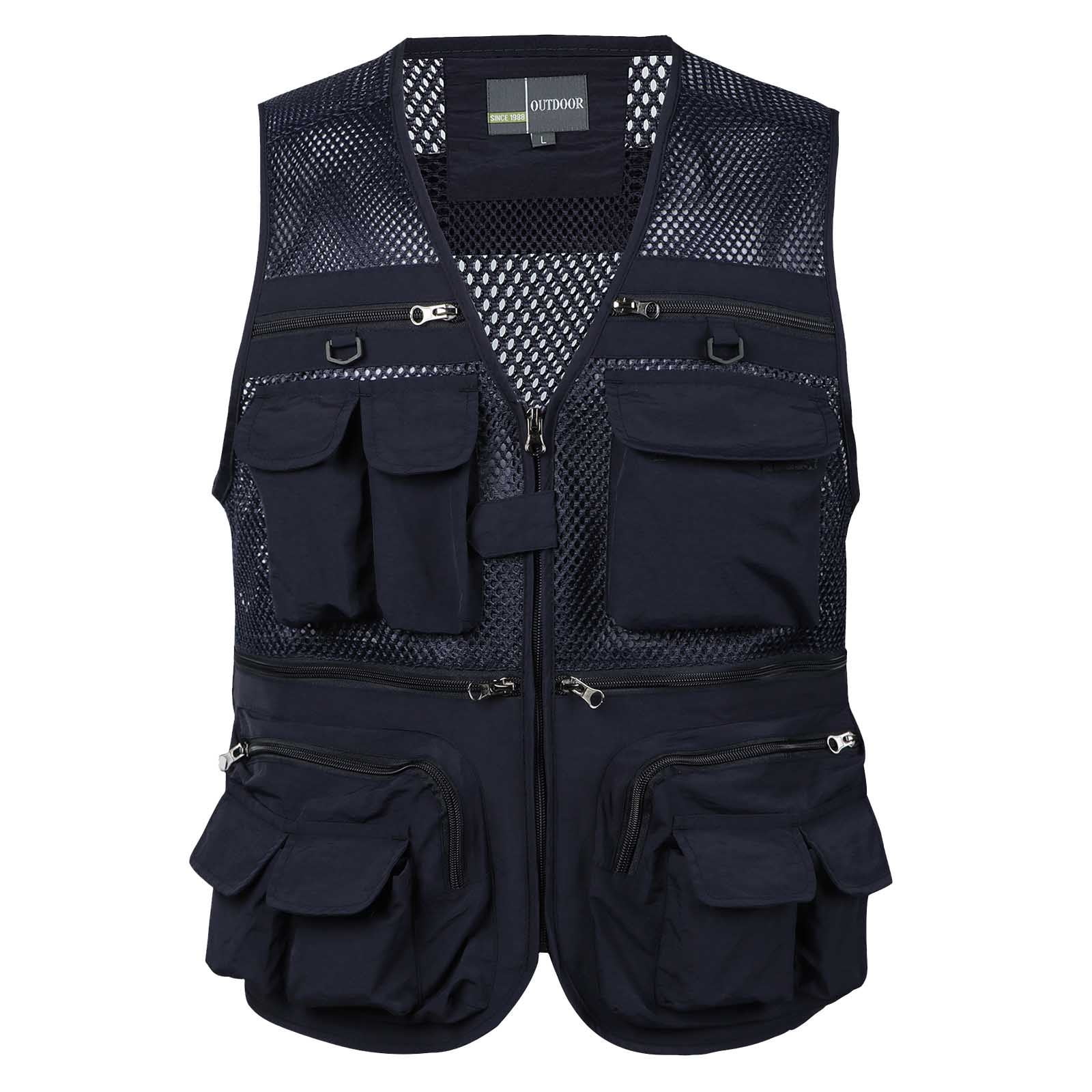 qolati Mens Fishing Vest Lightweight Breathable Mesh Outdoor Work ...