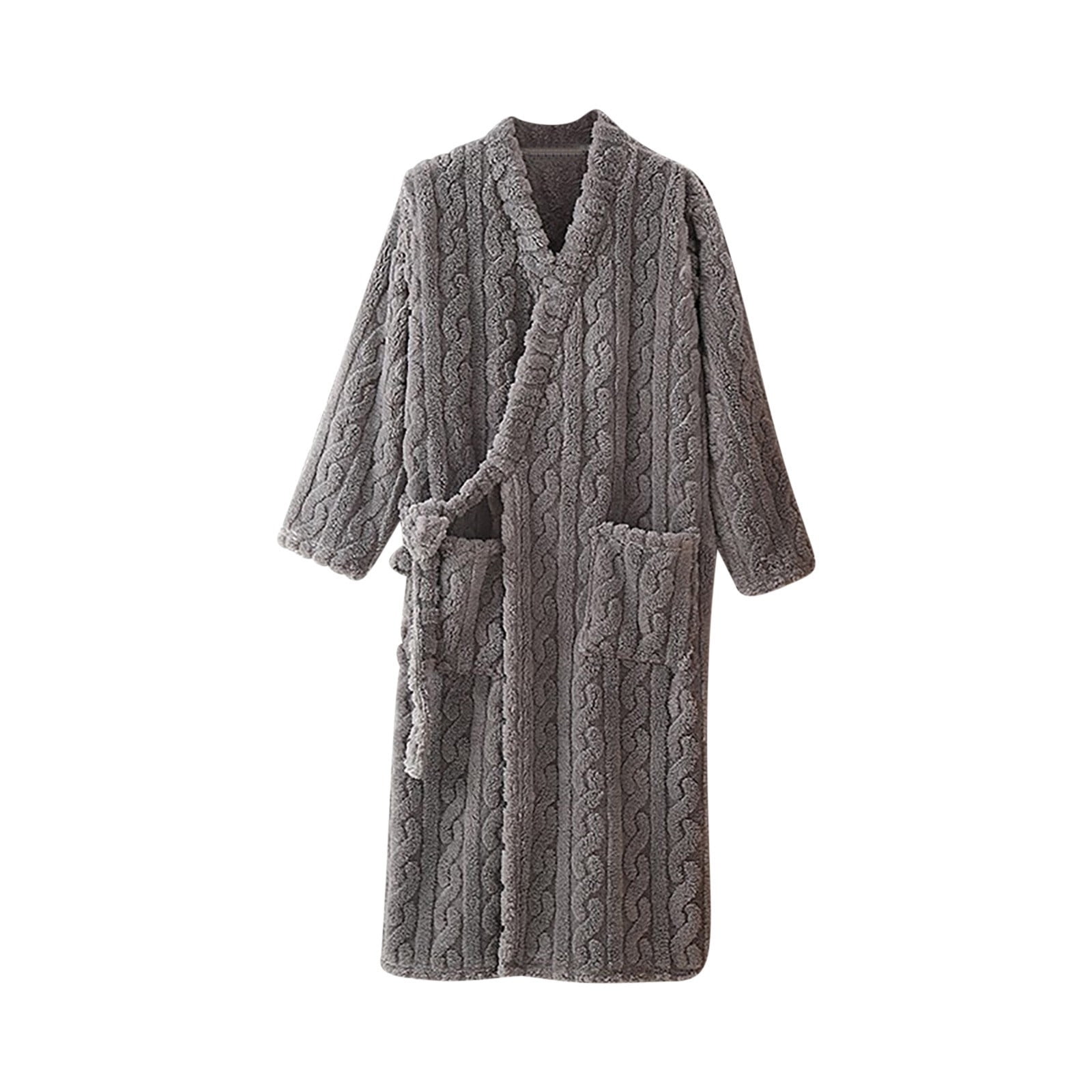 qolati Mens Womens Plush Fleece Robe Soft Textured Bathrobe with ...