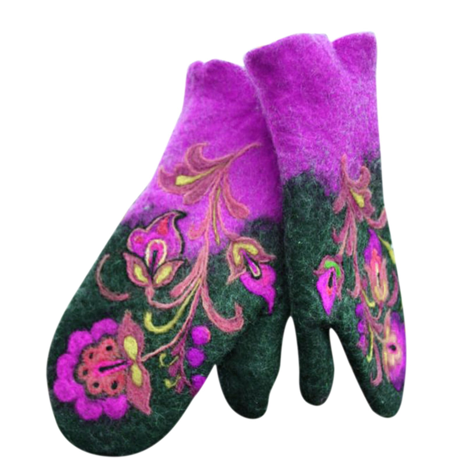 qolati Mittens for Women Boho Floral Embroider Thick Warm Halter Gloves ...