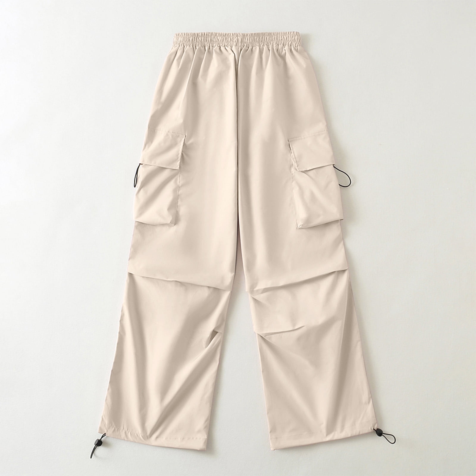 qolati Parachute Pants for Women Trendy Elastic High Waist Y2k Cargo ...
