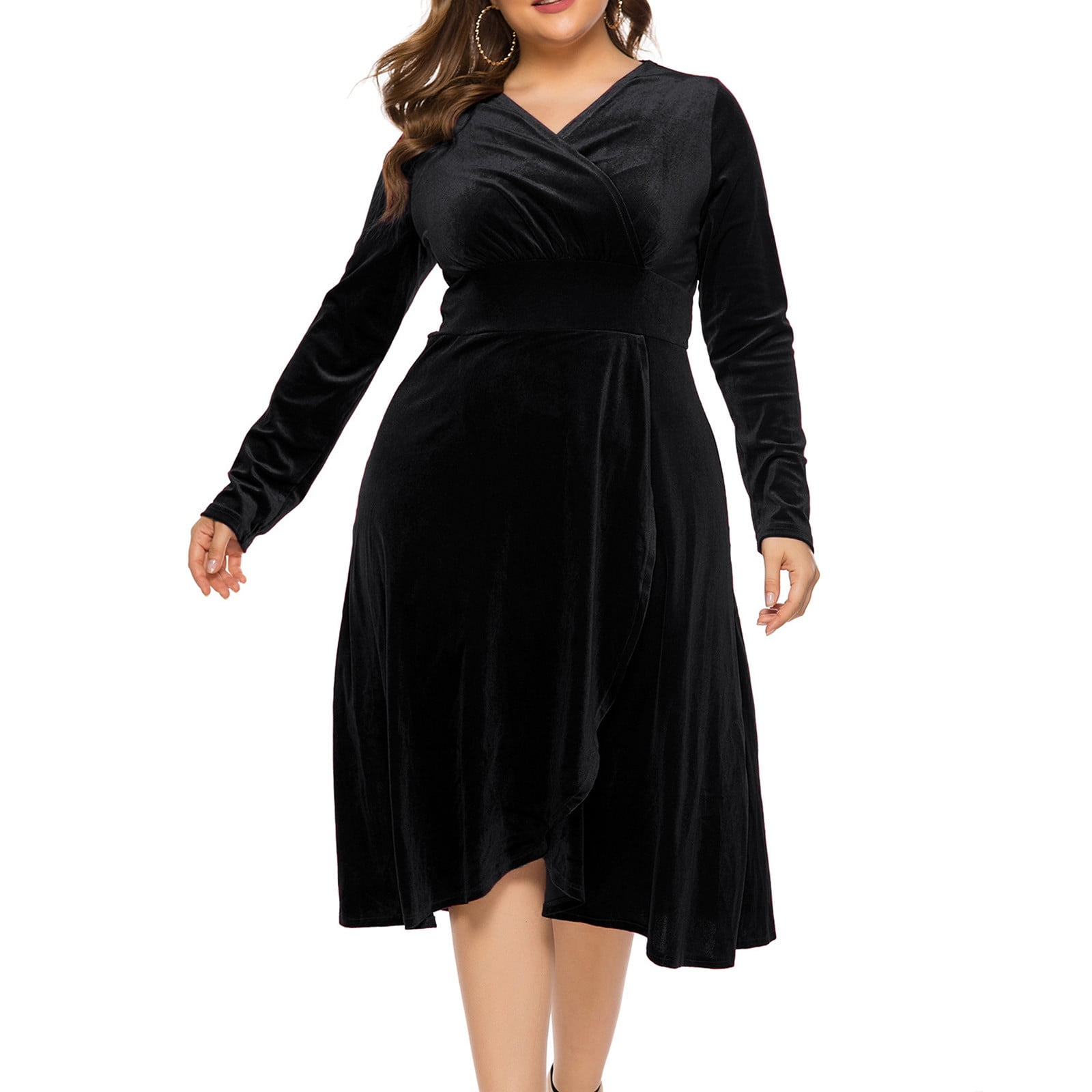 qolati Plus Size Dresses for Curvy Women Velvet Bodycon Dresses Elegant ...