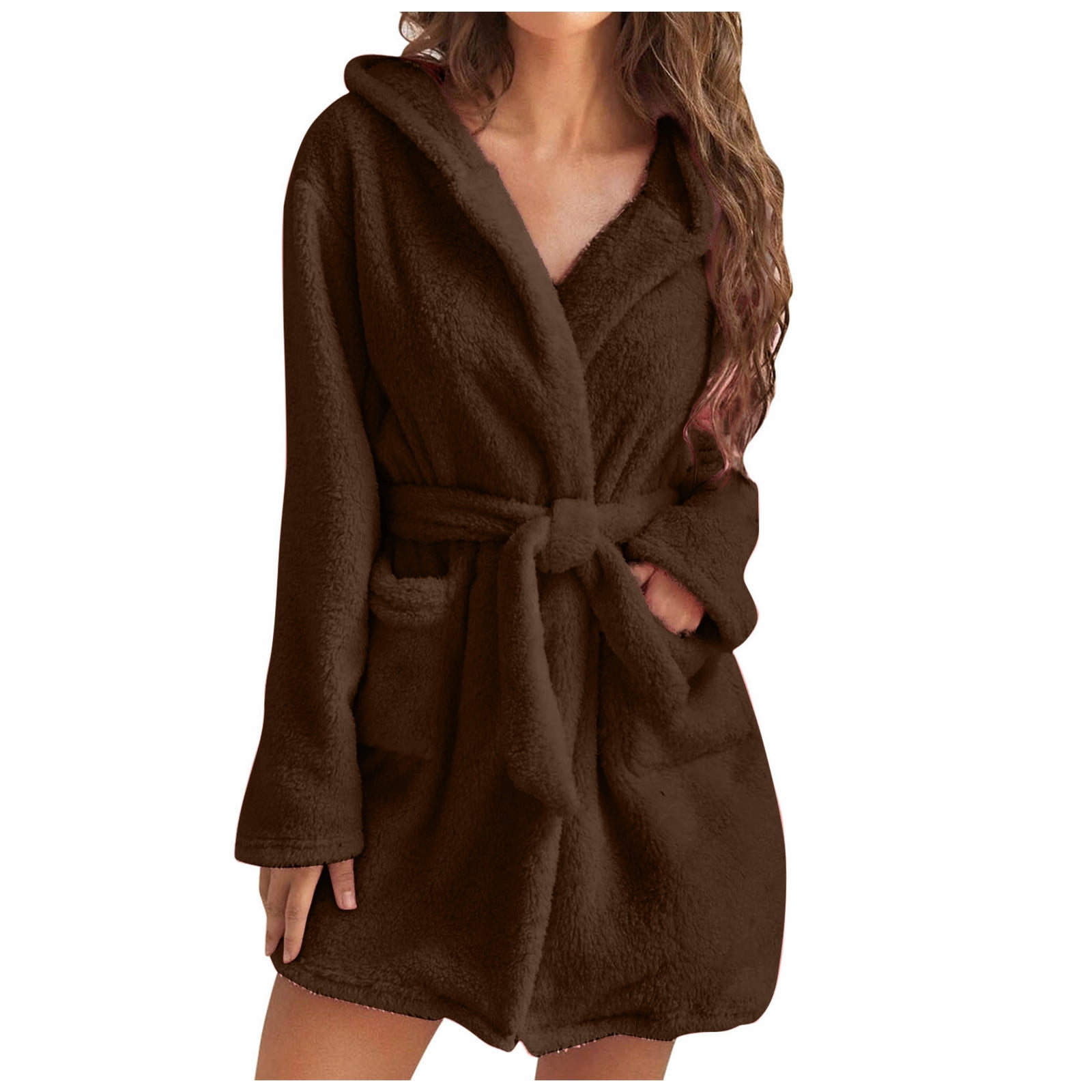 qolati Plus Size Robes for Women Fuzzy Plush Sleepwear Bathrobe Winter ...