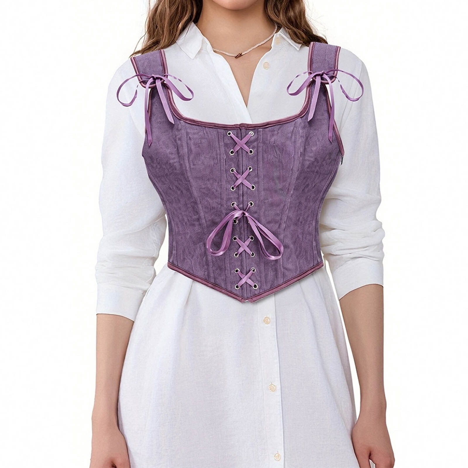 qolati Push Up Corset Top for Women Lace-Up Shoulder Strap Victorian ...