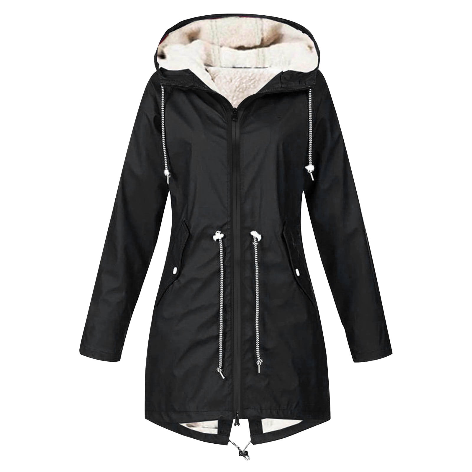 qolati Rain Jacket for Women Lightweight Fleece Lined Long Hooded ...