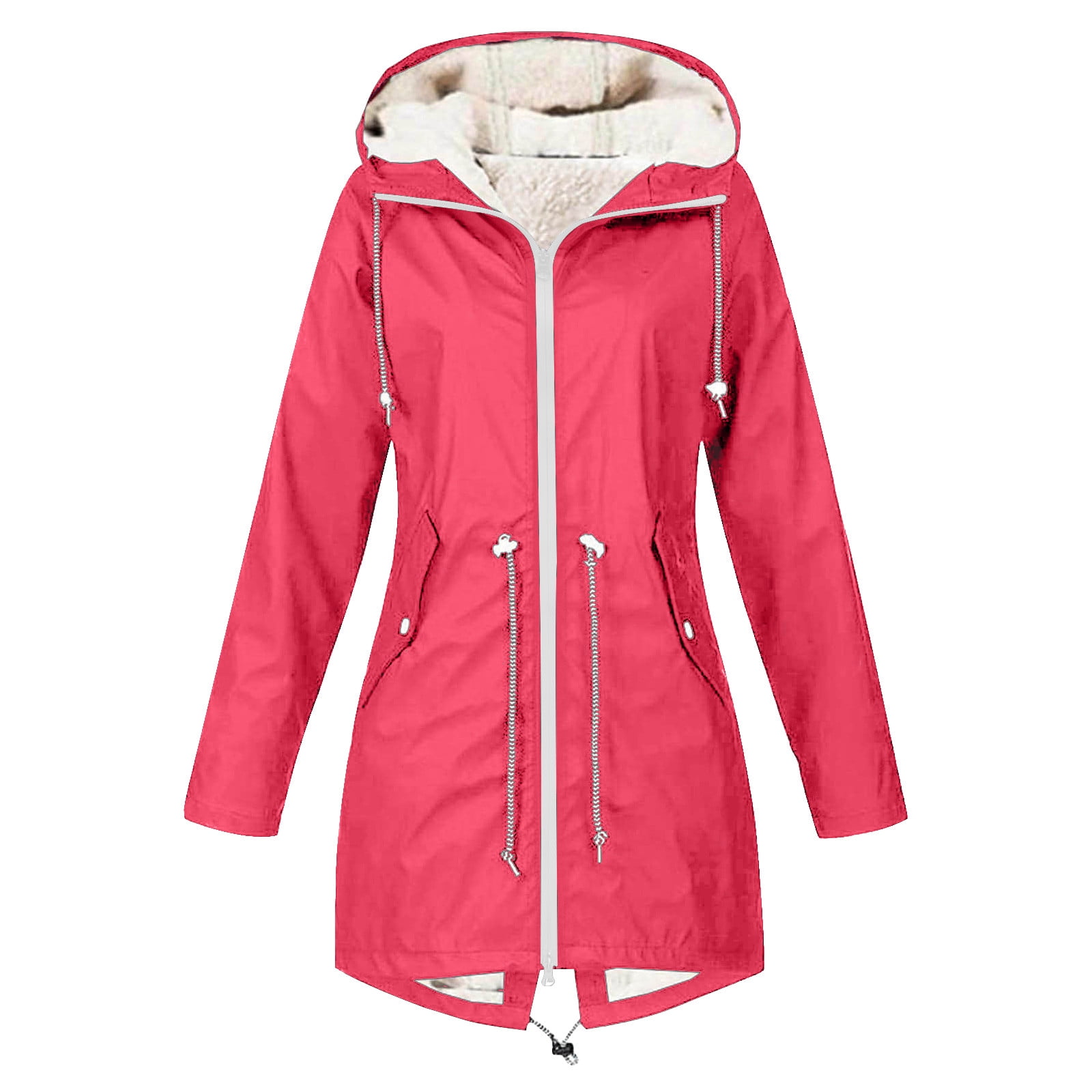 qolati Rain Jacket for Women Lightweight Fleece Lined Long Hooded ...
