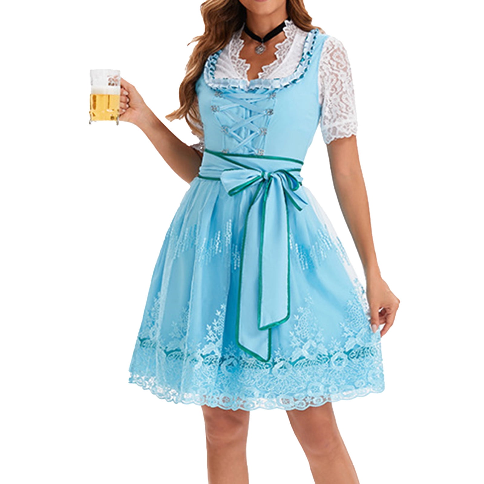 qolati Renaissance Medieval Dress for Women Oktoberfest Lace Up ...