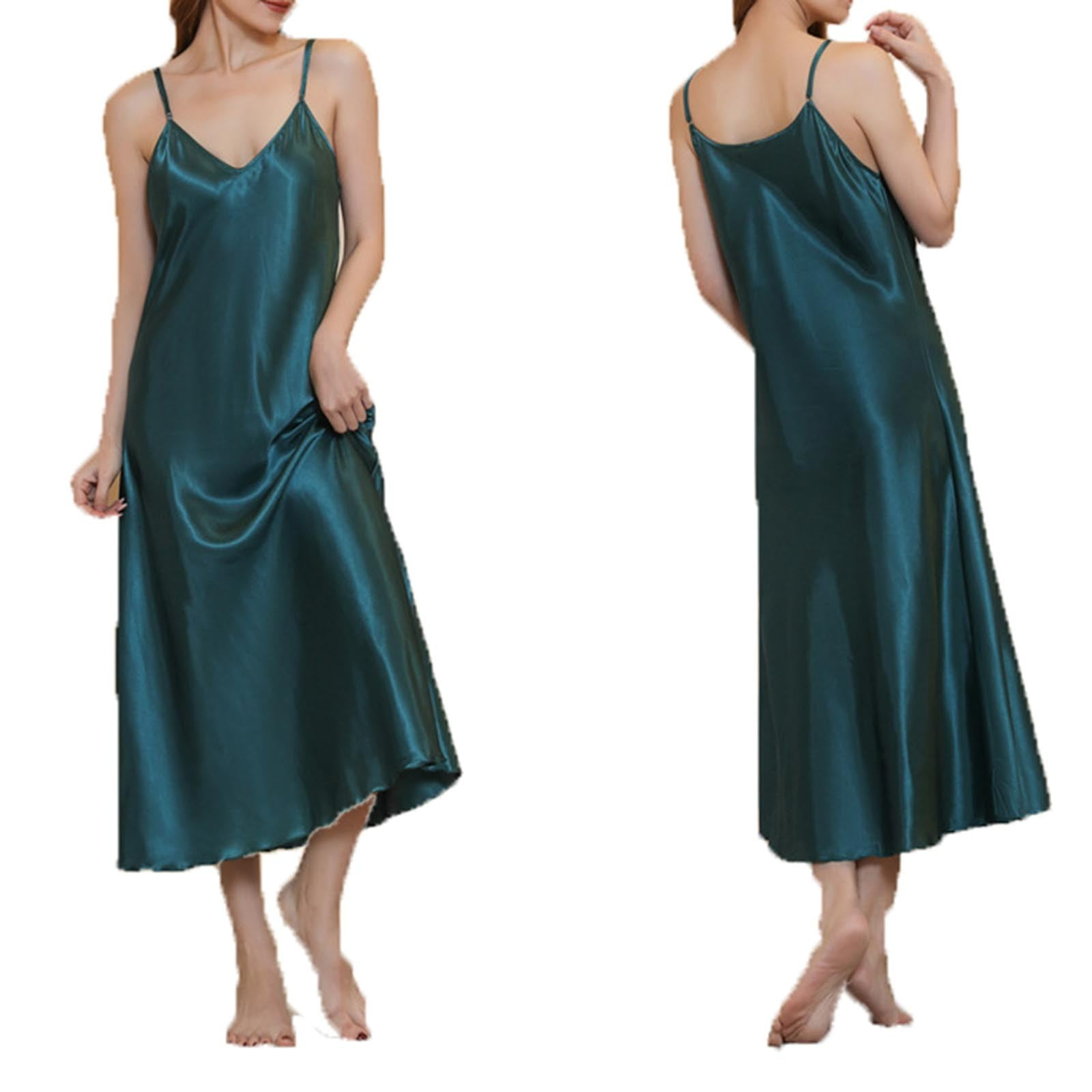 qolati Satin Nightgown for Women Soft Silk Nightdress Spaghetti Strap ...