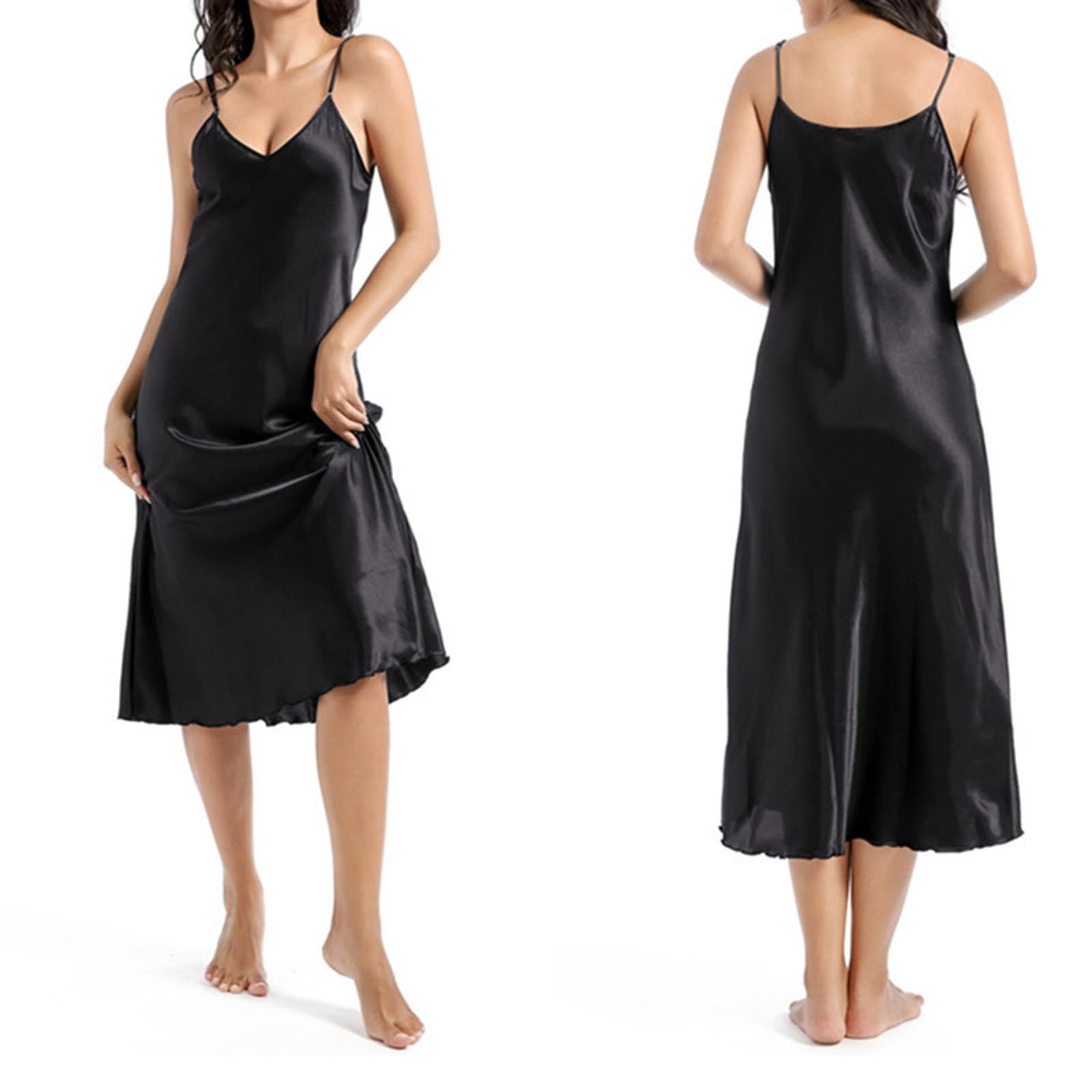 qolati Satin Nightgown for Women Soft Silk Nightdress Spaghetti Strap ...