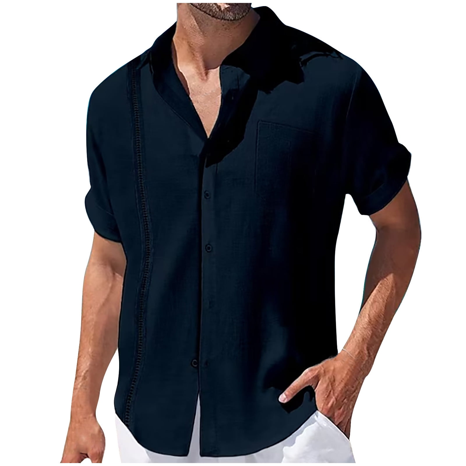 qolati Shirts for Men Casual Short Sleeve Button Down Cuban Guayabera ...