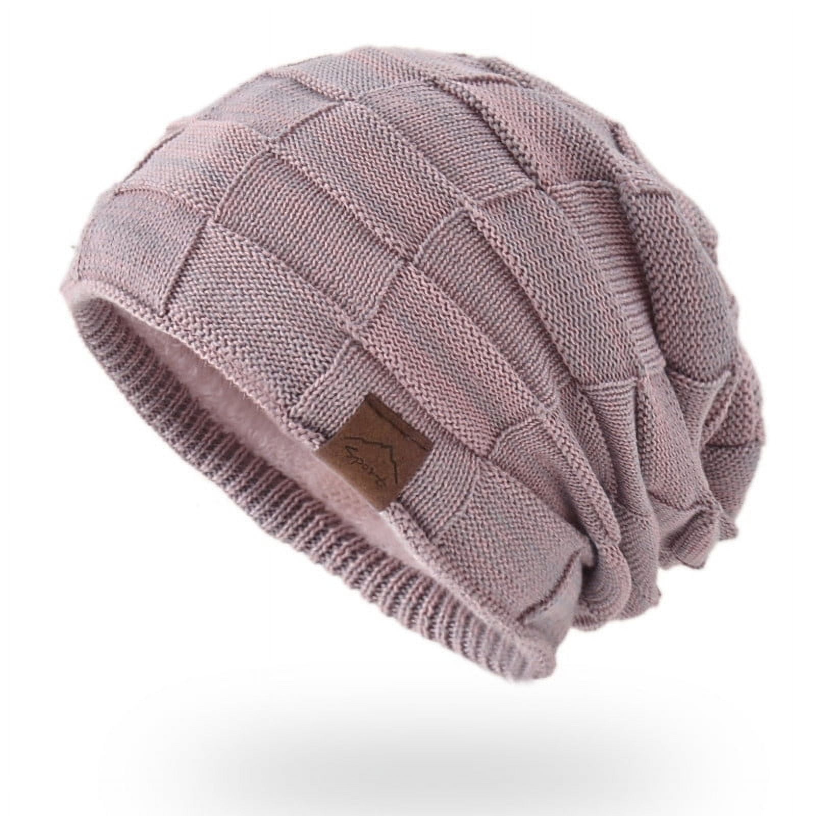 qolati Slouchy Beanie for Women Men Cable Knit Winter Hats Plaid Fleece ...