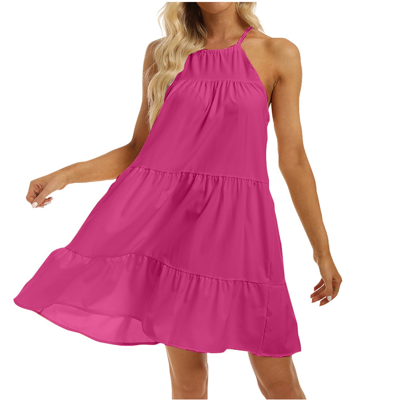 qolati Summer Dresses for Women 2024 Elegant Halter Neck Ruffle Tiered ...