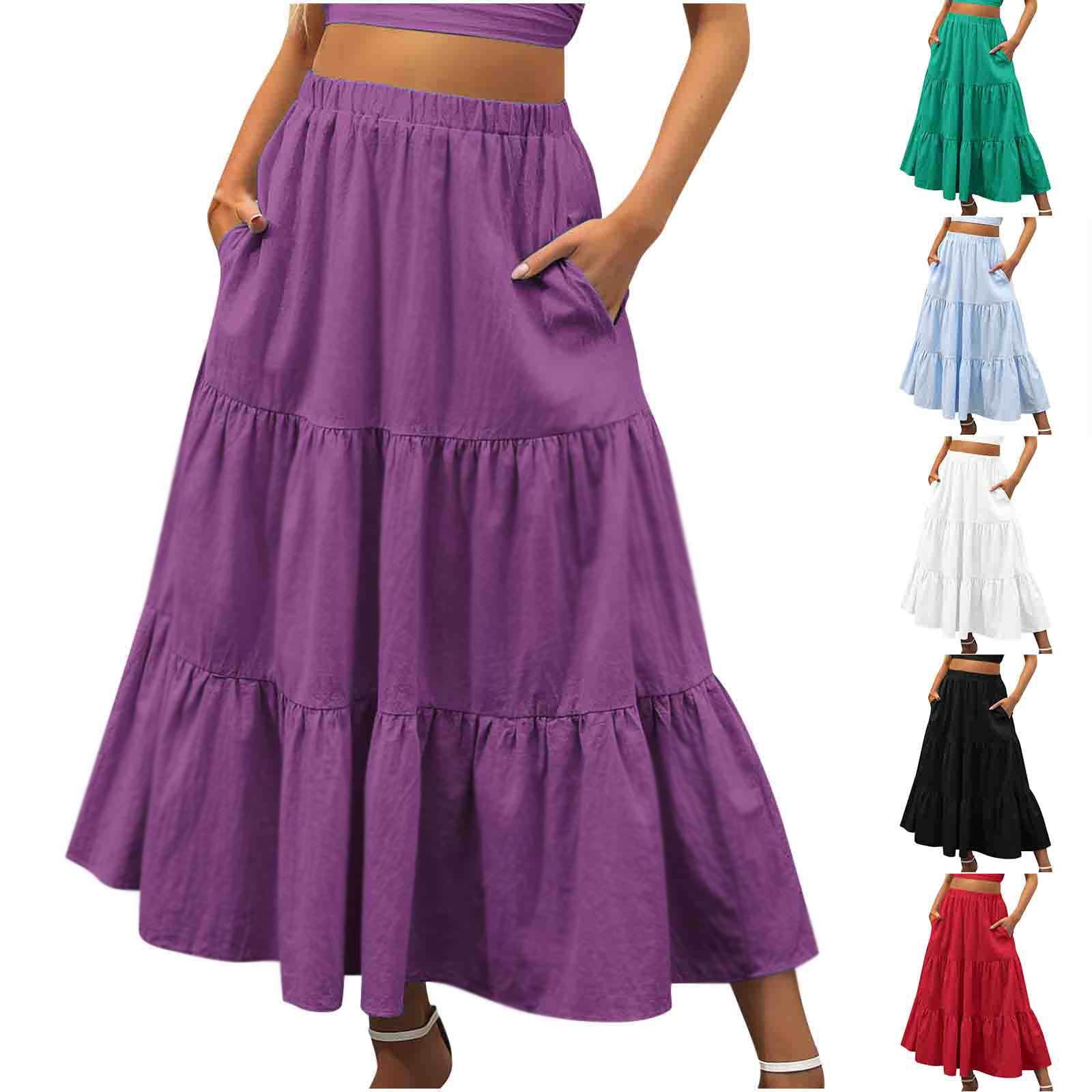 qolati Summer Women's High Waist Boho Floral Print Pleated Maxi Skirt ...