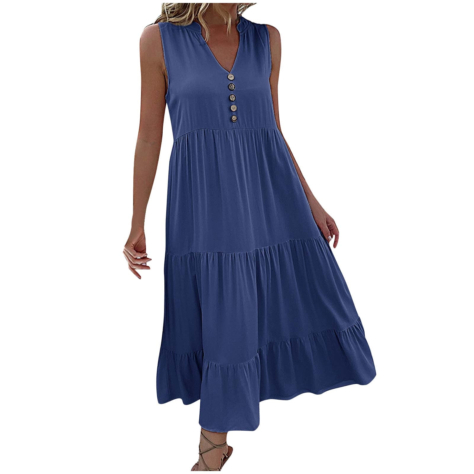 qolati Sundresses for Women 2024 Summer Boho V Neck Button Down ...